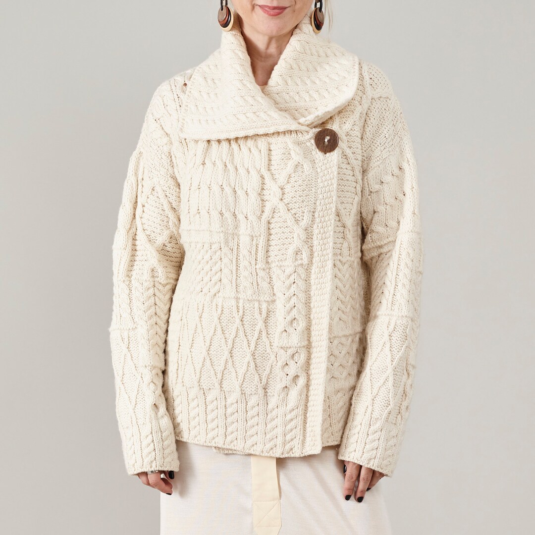 Vintage Aran Cardigan With Intricate Knit Pattern Design and One Button ...
