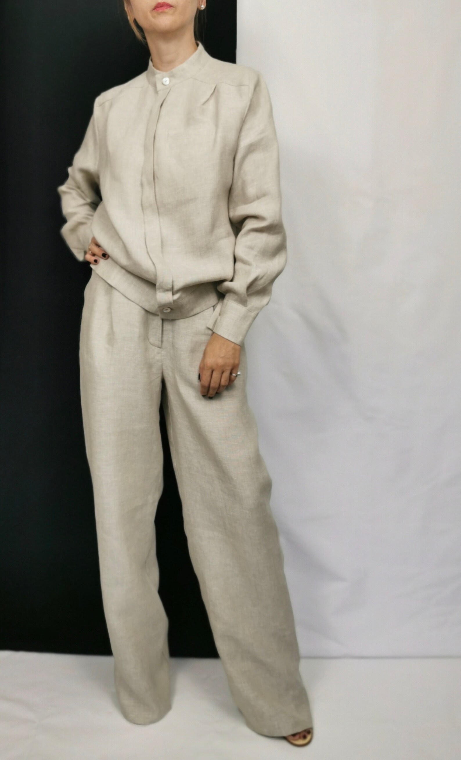 SAMPLE SALE Linen Matching Set Beige Blouse and Pants High - Etsy