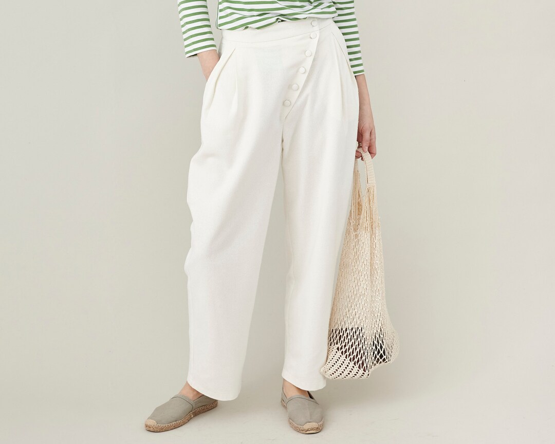Raw Silk Pants for Summer Overlap Button Fly Pants With High Waist ...