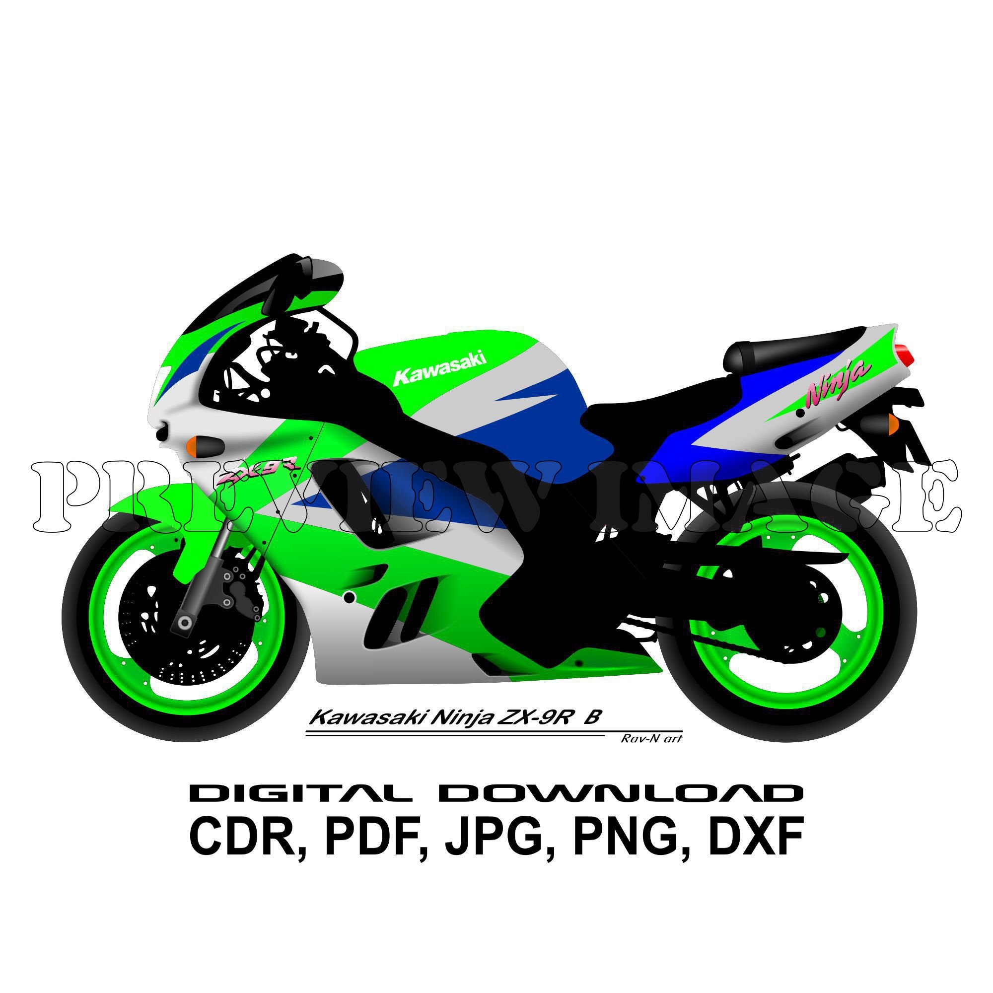 Kawasaki Ninja ZX 9R B - Motorcycle Motorbike Vector Graphic Digital ...