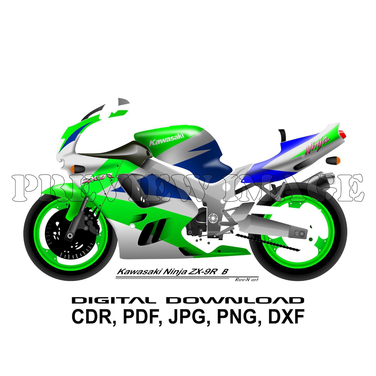 Kawasaki Ninja ZX 9R B - Motorcycle Motorbike Vector Graphic Digital ...