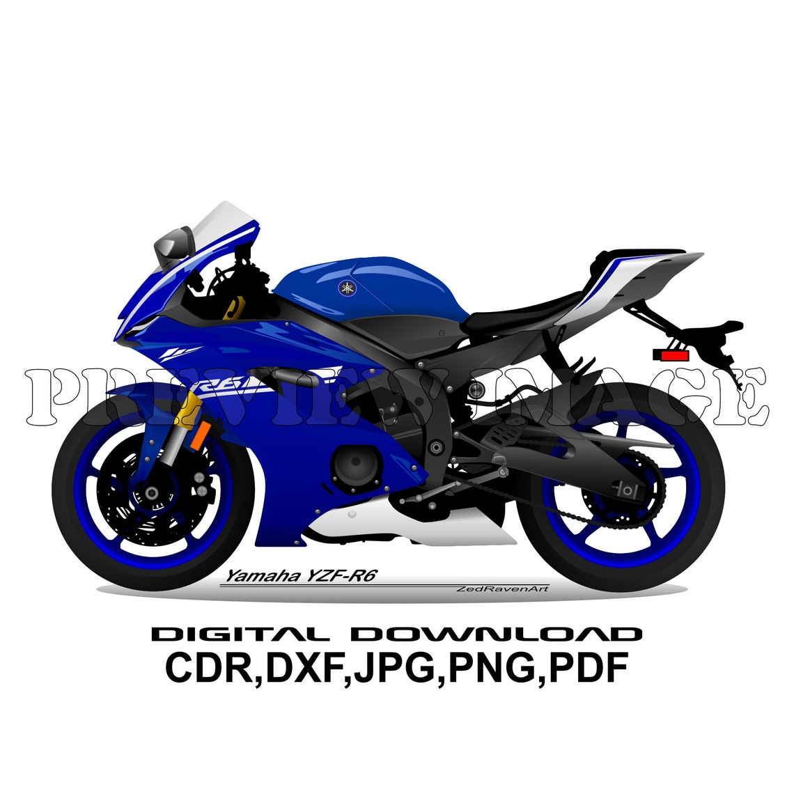 Yamaha YZF R6 - Motorcycle Motorbike Vector Graphic Digital Artwork ...