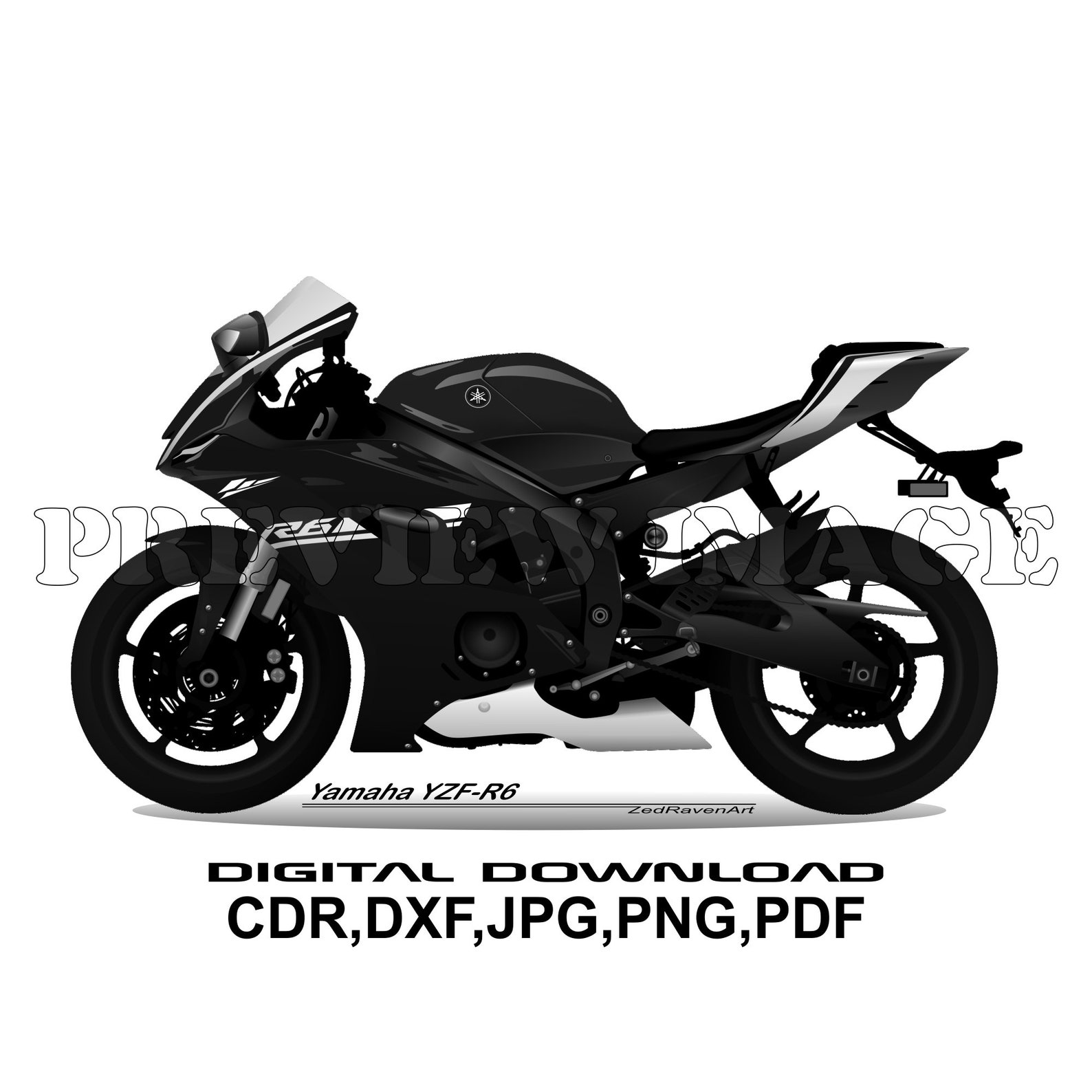 Yamaha YZF R6 - Motorcycle Motorbike Vector Graphic Digital Artwork ...
