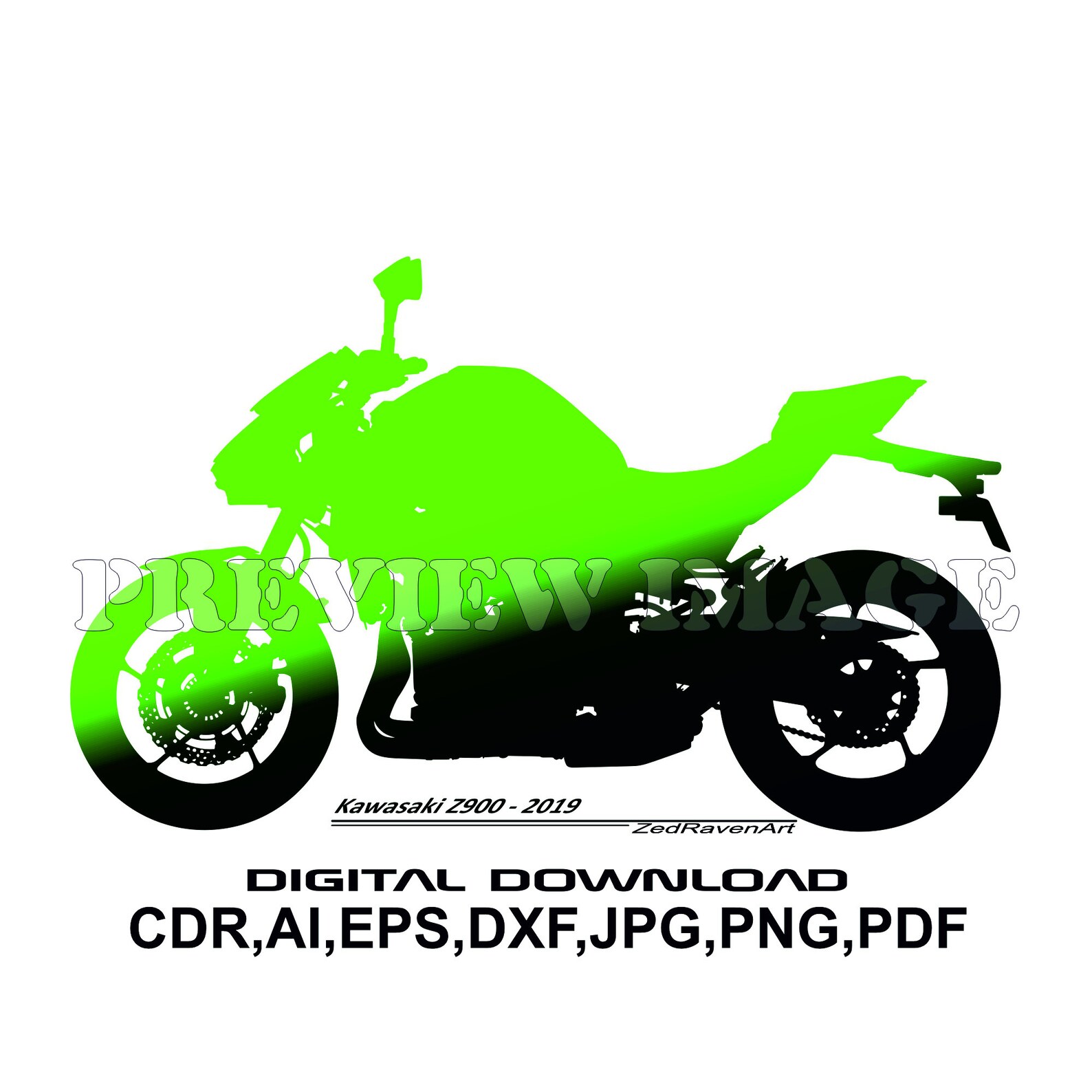 Kawasaki Z900 2019 Motorcycle Motorbike Vector Graphic Digital Artwork ...