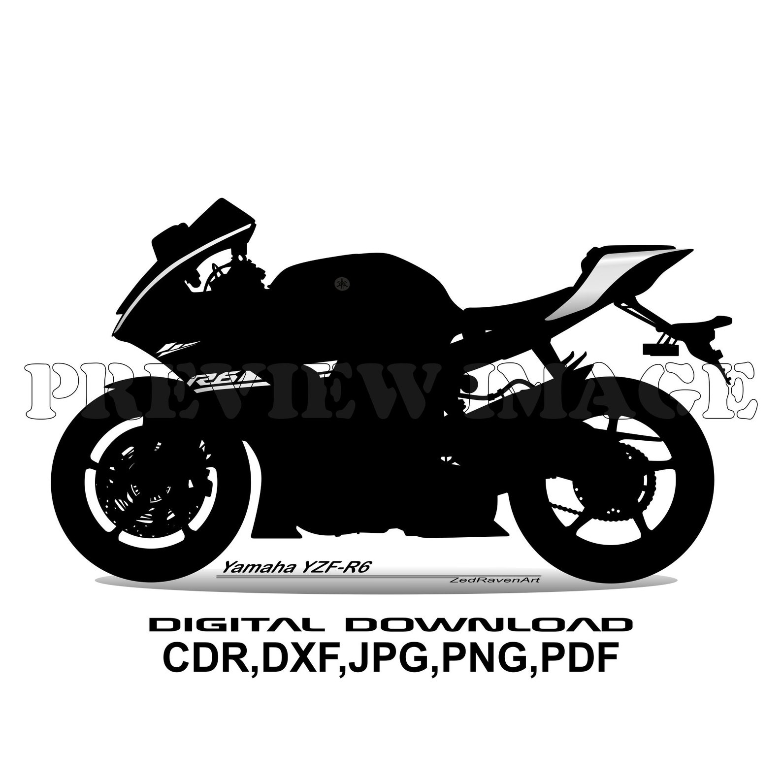 Yamaha YZF R6 - Motorcycle Motorbike Vector Graphic Digital Artwork ...