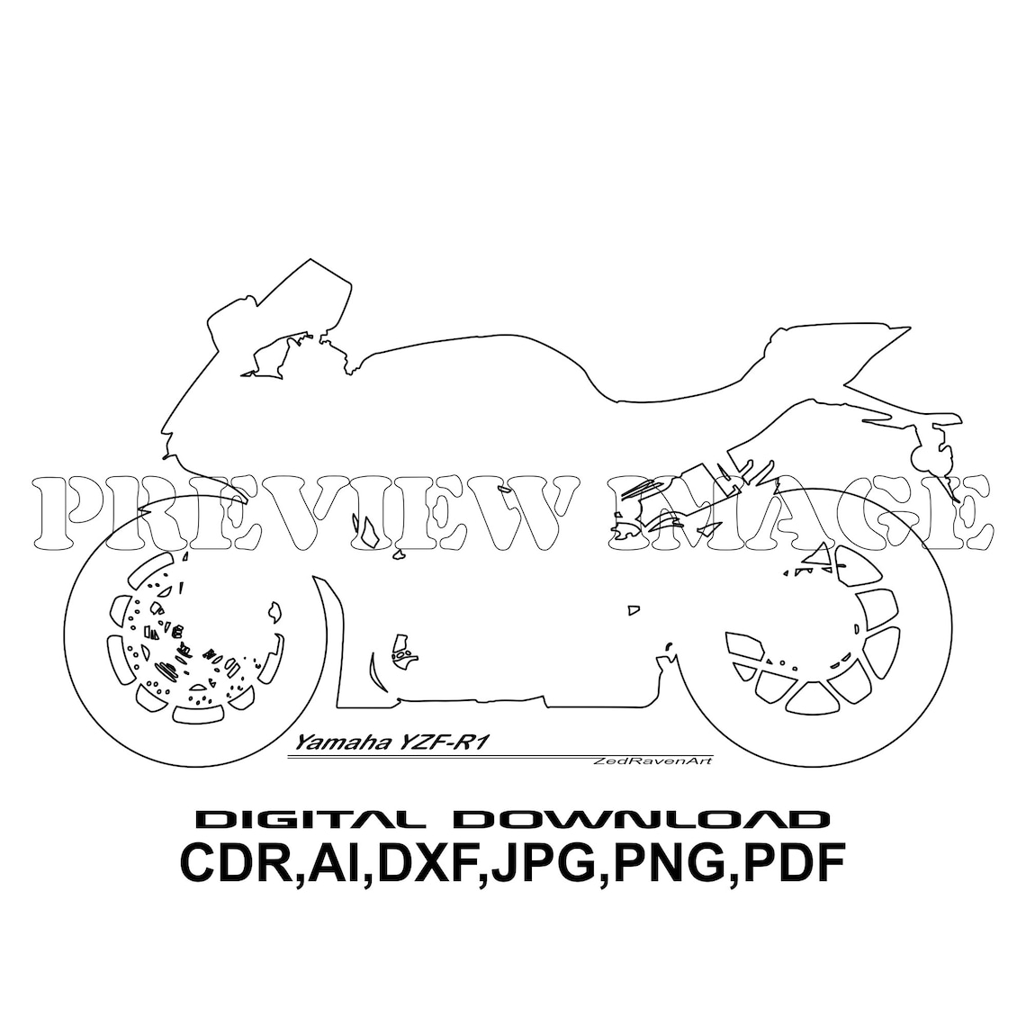 Yamaha YZF R1 - Motorcycle Motorbike Vector Graphic Digital Artwork ...