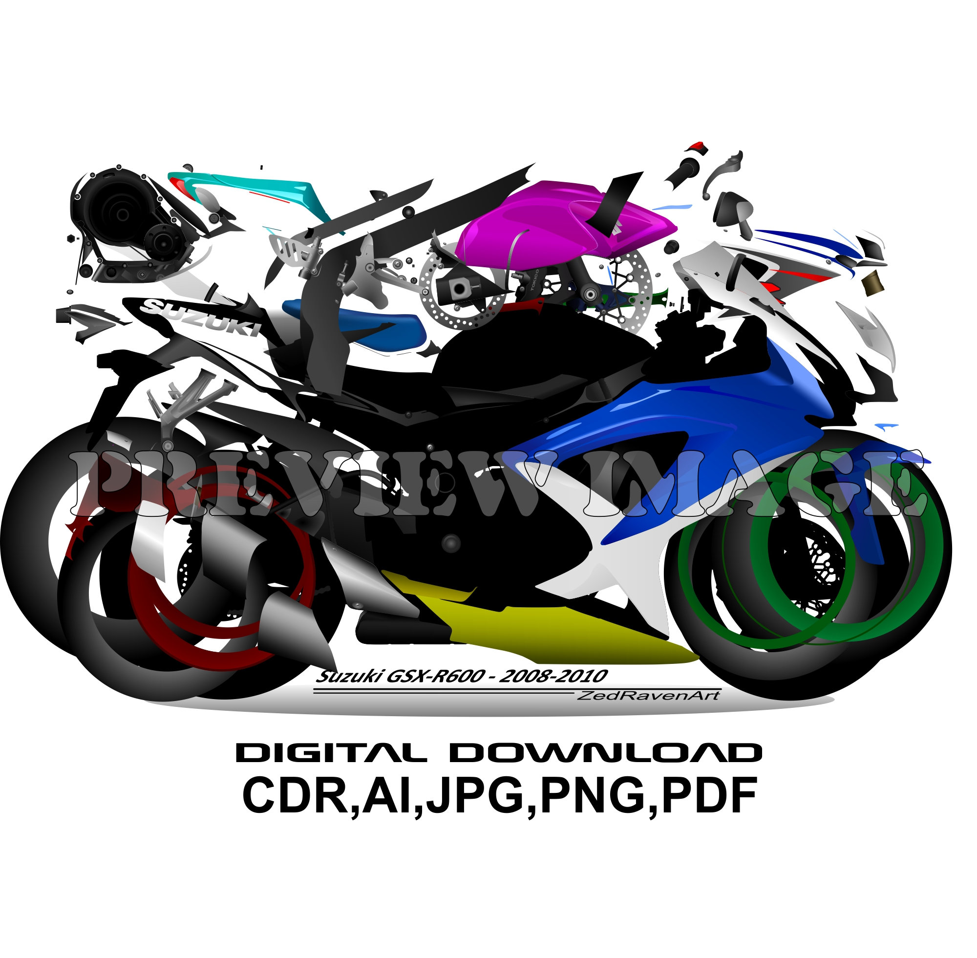 Suzuki GSX R600 -2008-2010 - Motorcycle Motorbike Vector Graphic ...