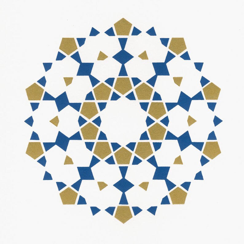 Decagram blue Gold Tile Print - Etsy UK