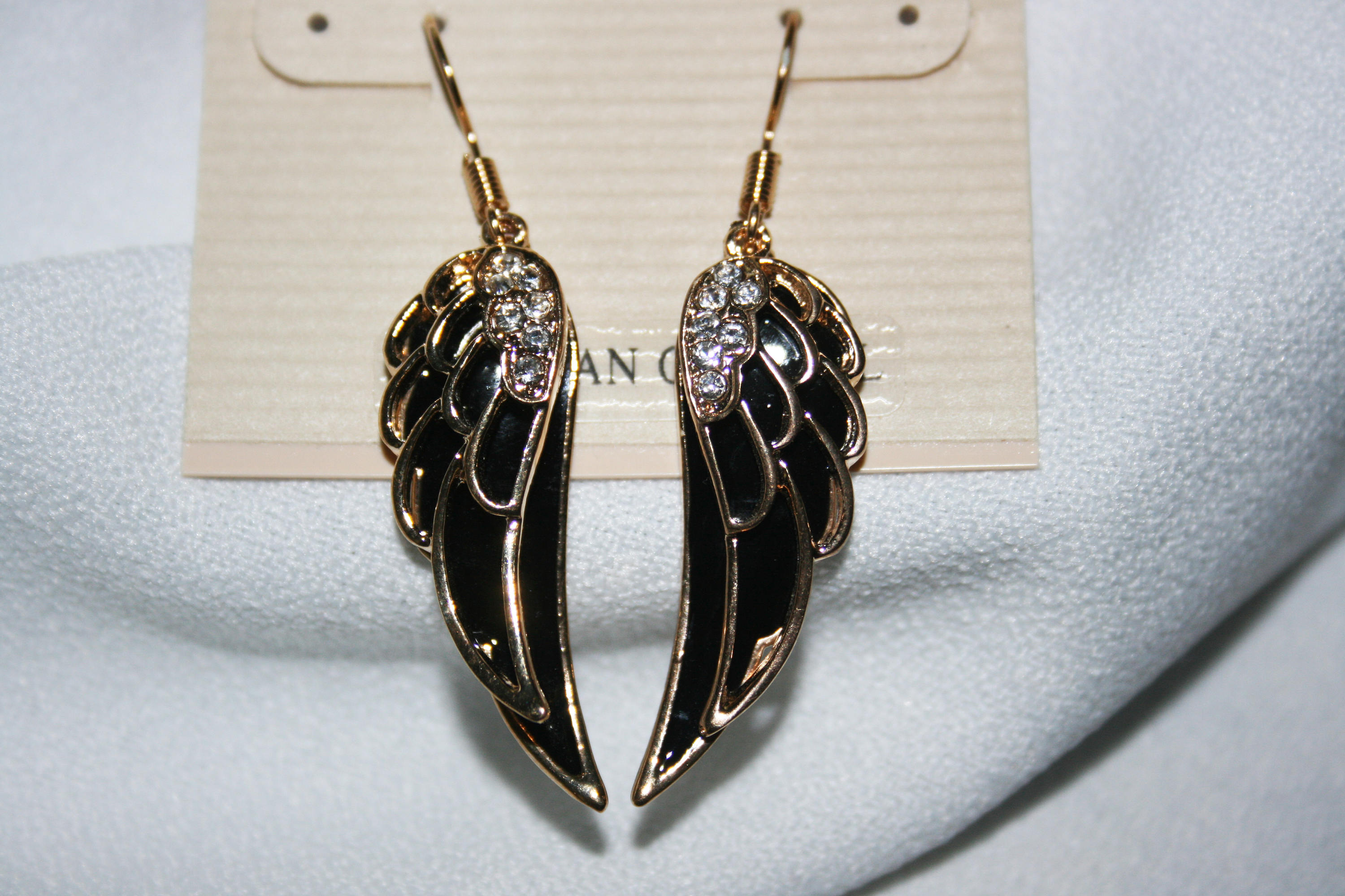 Vintage Sienna Wing Earrings Black Enamel Clear Austrian Crystal 2 ...
