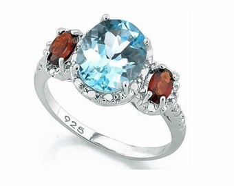 Blue Topaz Garnet Ring - Etsy