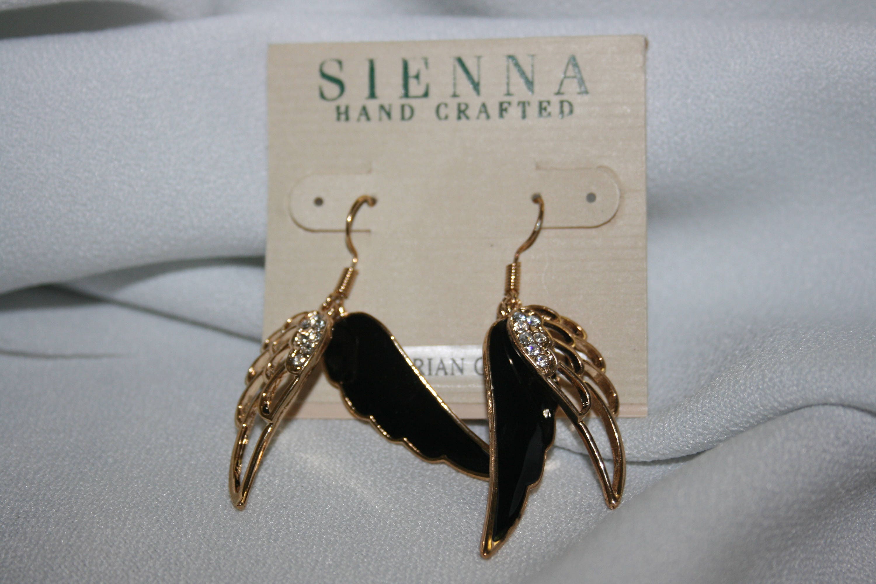 Vintage Sienna Wing Earrings Black Enamel Clear Austrian Crystal 2 ...
