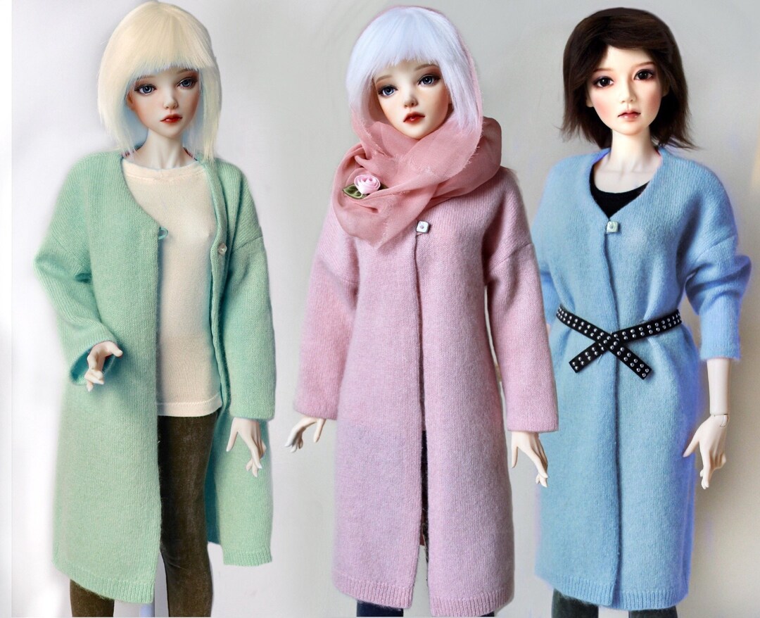BJD SID CLOTHES Knitted Pink Long Cardigan Cashmere Sweater Doll Outfit ...