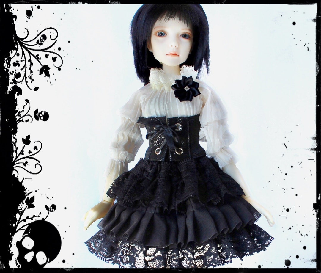 1/4 BJD MSD CLOTHING, Black and White Steampunk Dress, Victorian Outfit ...