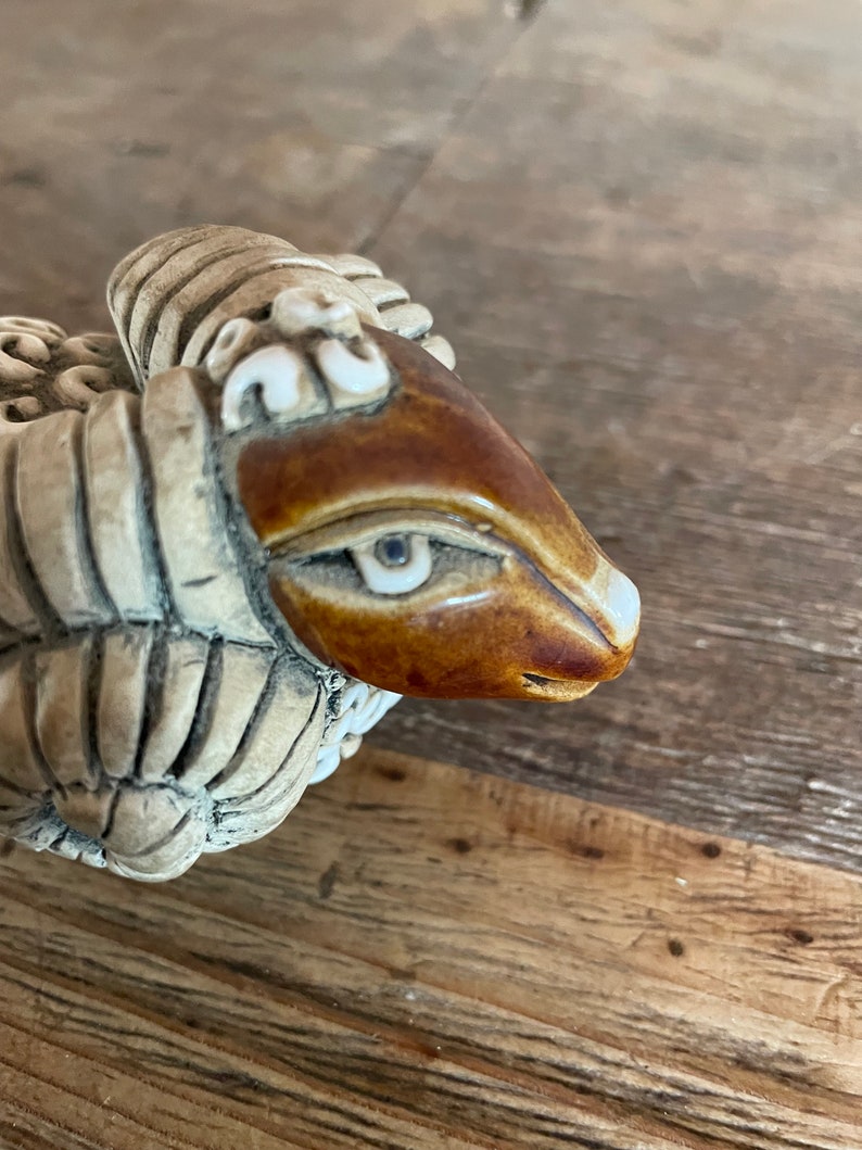 Vintage ARTESANIA RINCONADA RAM Figurine Retired Carved Folk Art Signed ...