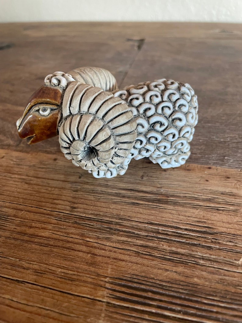 Vintage ARTESANIA RINCONADA RAM Figurine Retired Carved Folk Art Signed ...