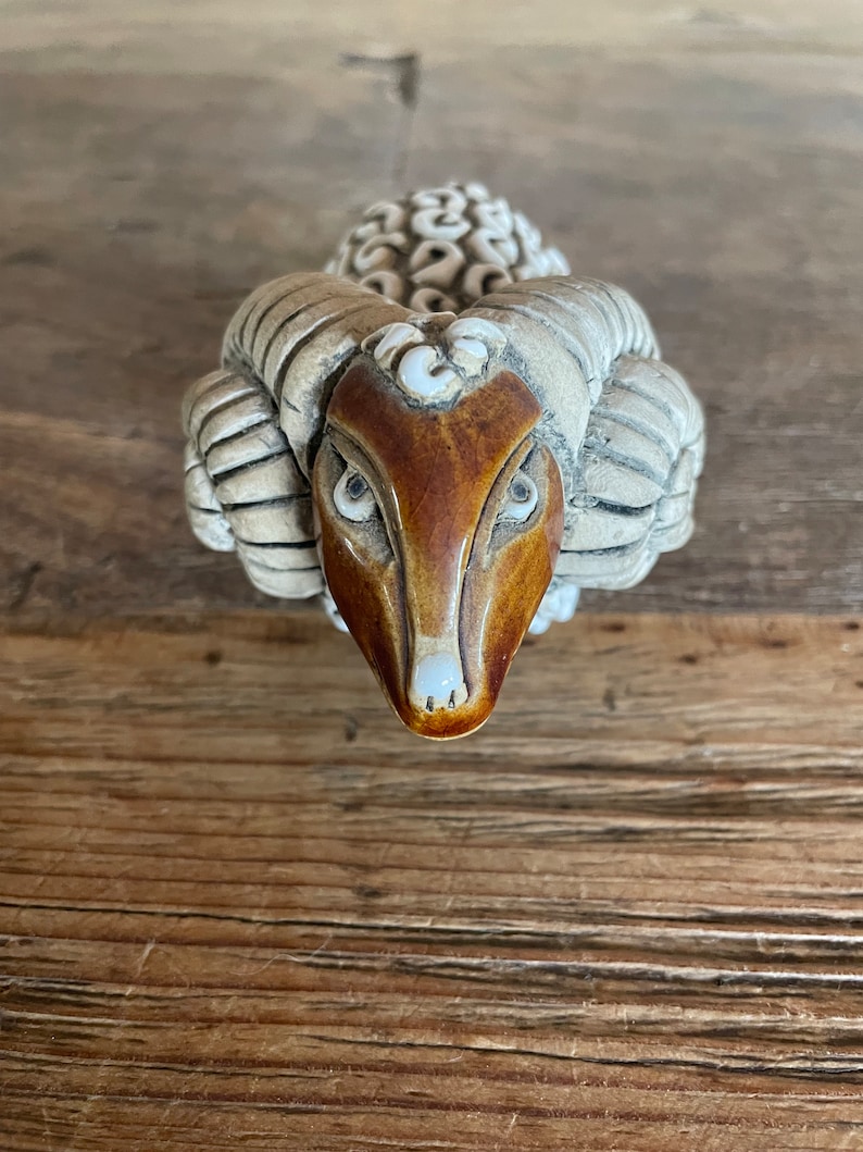 Vintage ARTESANIA RINCONADA RAM Figurine Retired Carved Folk Art Signed ...