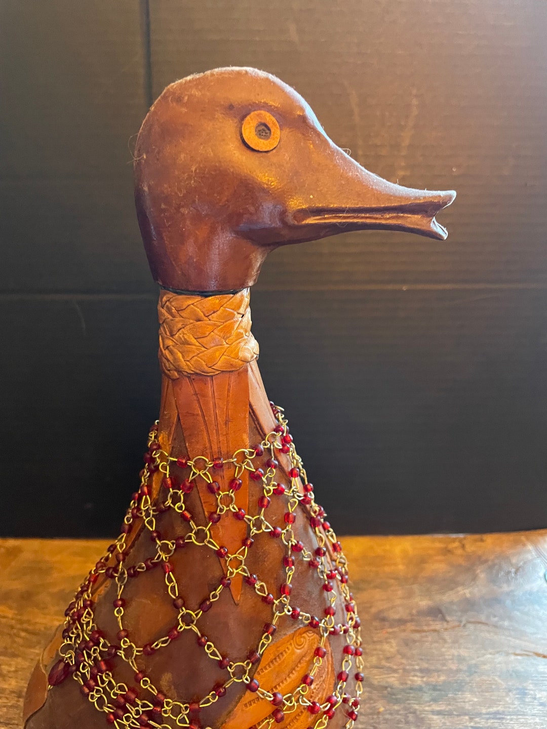Vintage Italian Bottle Decanter Leather Wrapped Tooled Duck. Made in ...