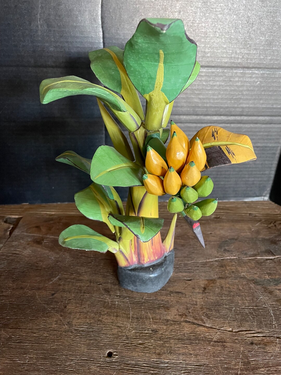 Vintage Mid Century Botanical Carved Wooden Banana Tree Sculpture. Hand ...