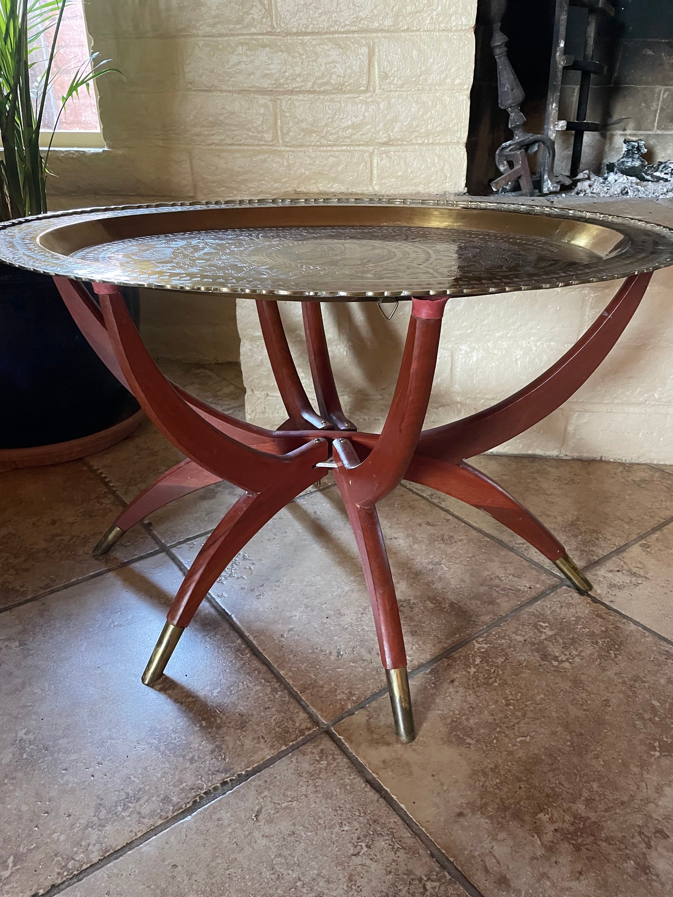 Vintage Mid-century Modern Brass and Mahogany Spider Leg Tray Table ...