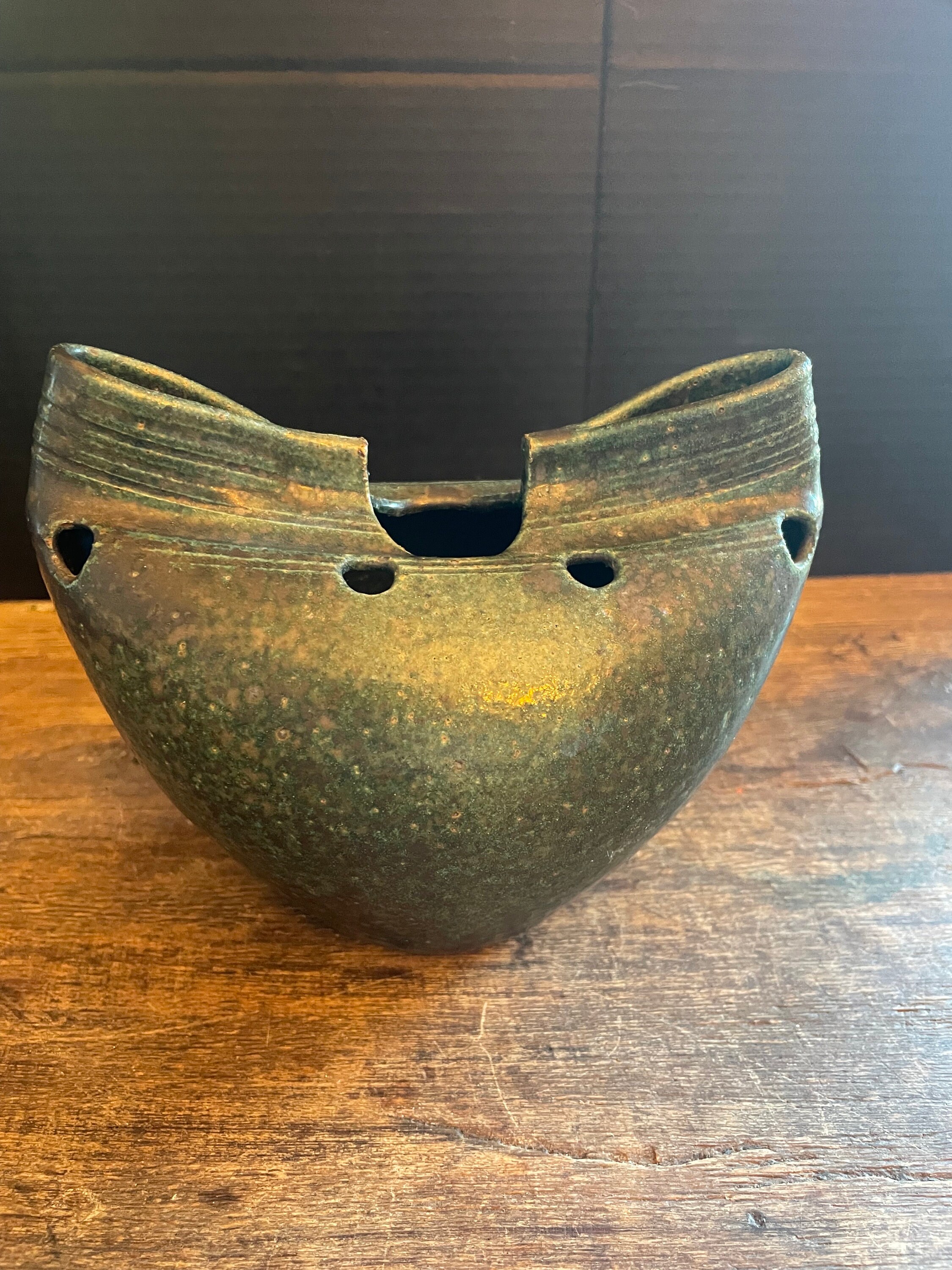 Michael Nowack Pottery Flower Frog Vase Bowl Signed Green - Etsy