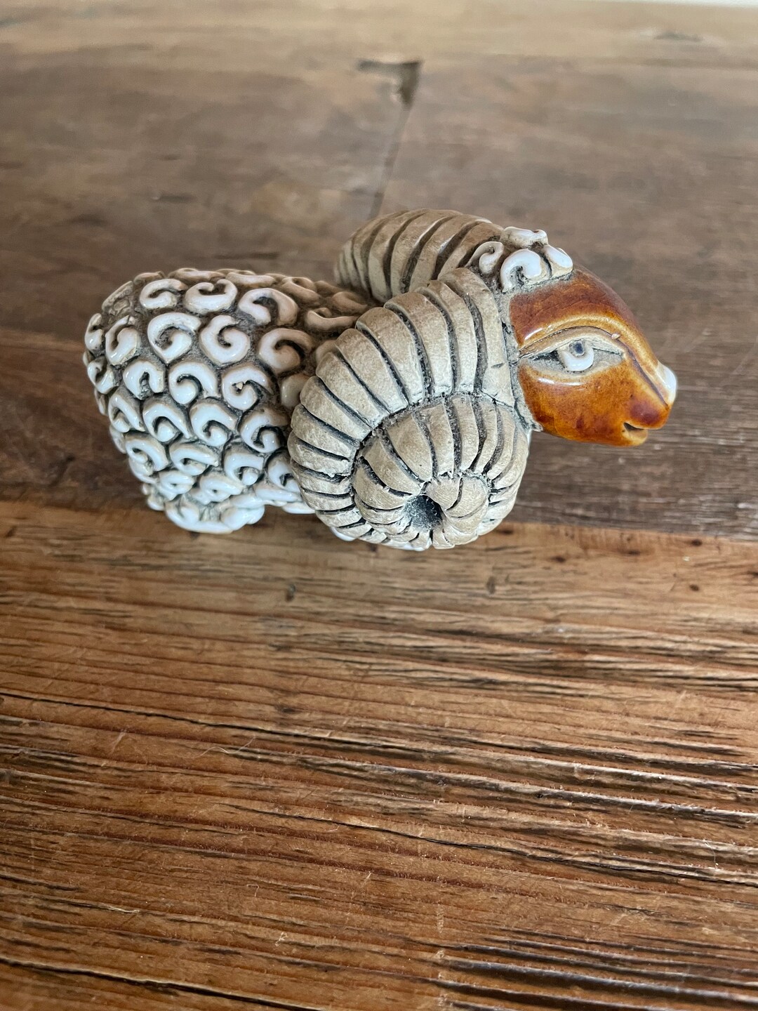 Vintage ARTESANIA RINCONADA RAM Figurine Retired Carved Folk Art Signed ...