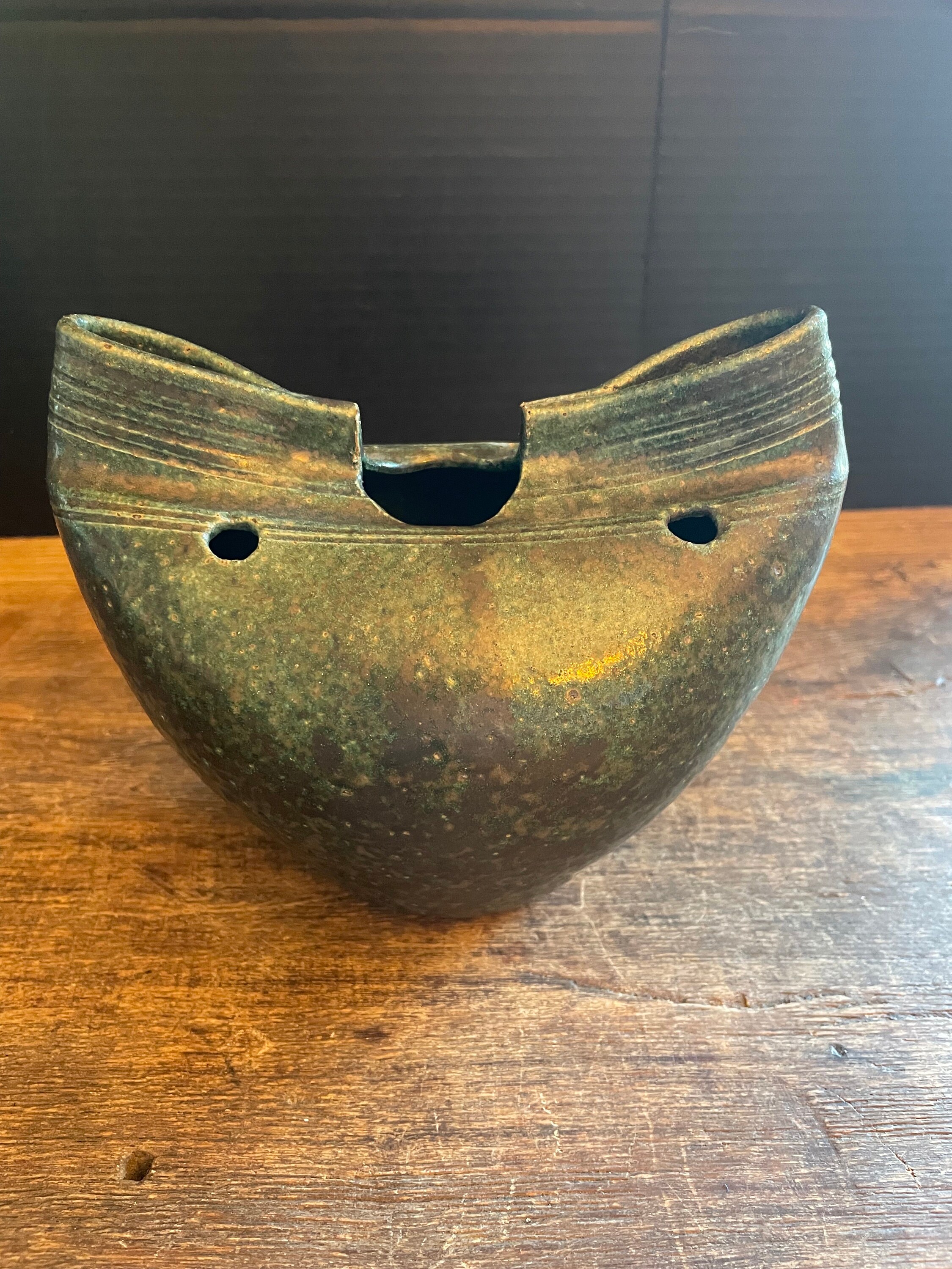 Michael Nowack Pottery Flower Frog Vase Bowl Signed Green - Etsy