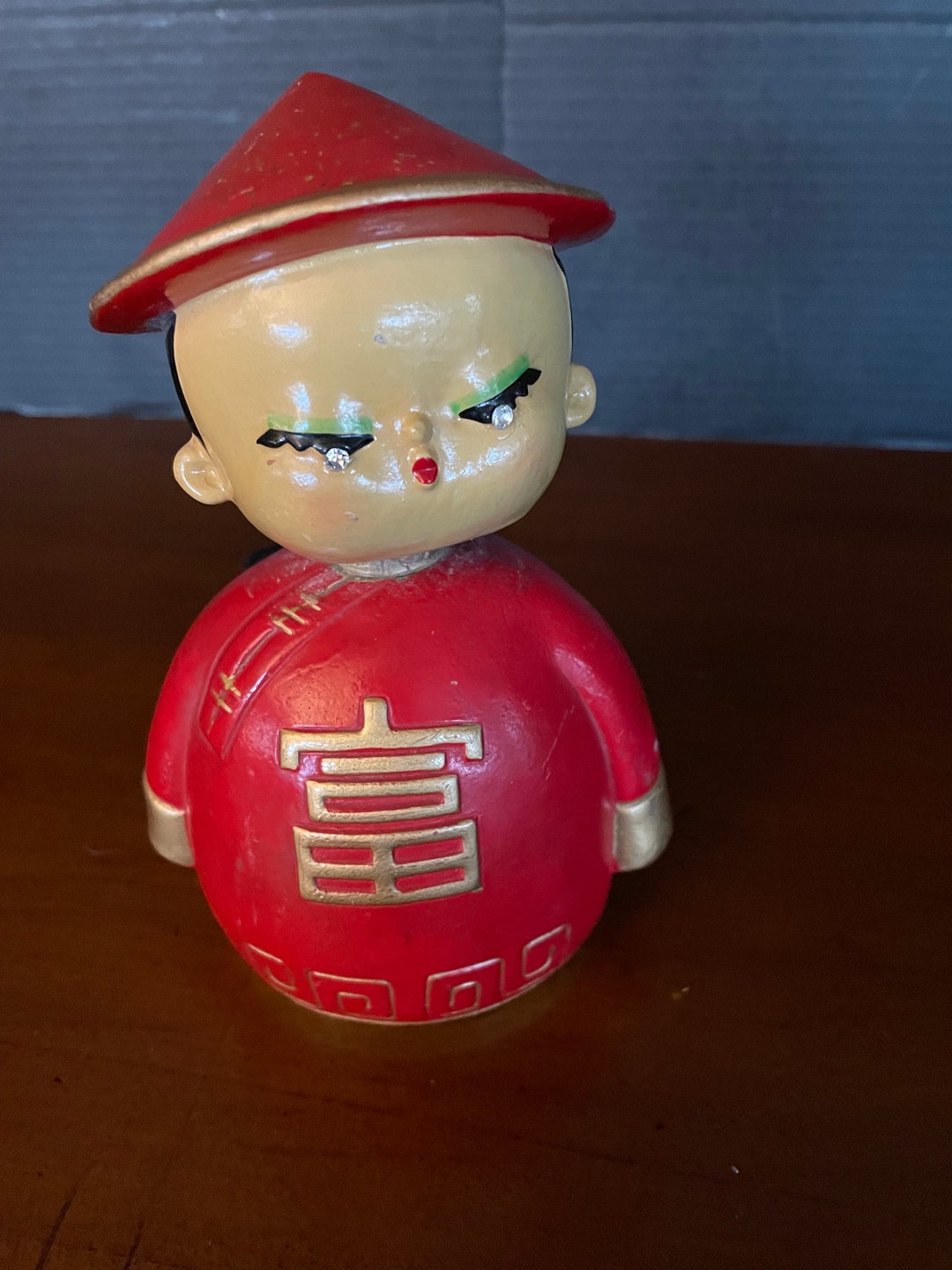 Vintage Japanese Bobblehead Red Girl Bank 6 1/2 Piggy Asian Coin Bank ...