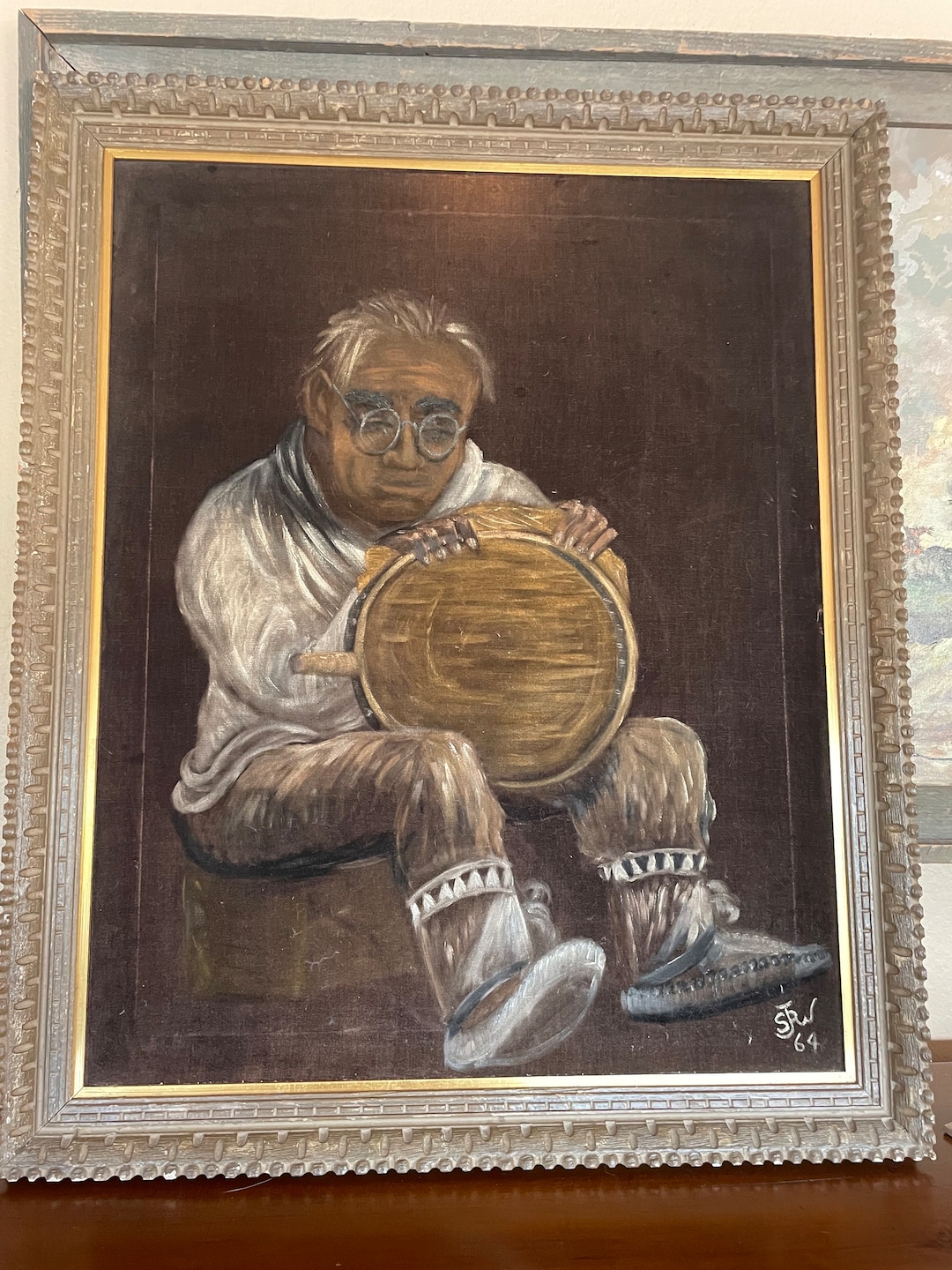 Origional Mid-century Inuit Alaskan Oil on Velvet Painting. the Drum ...