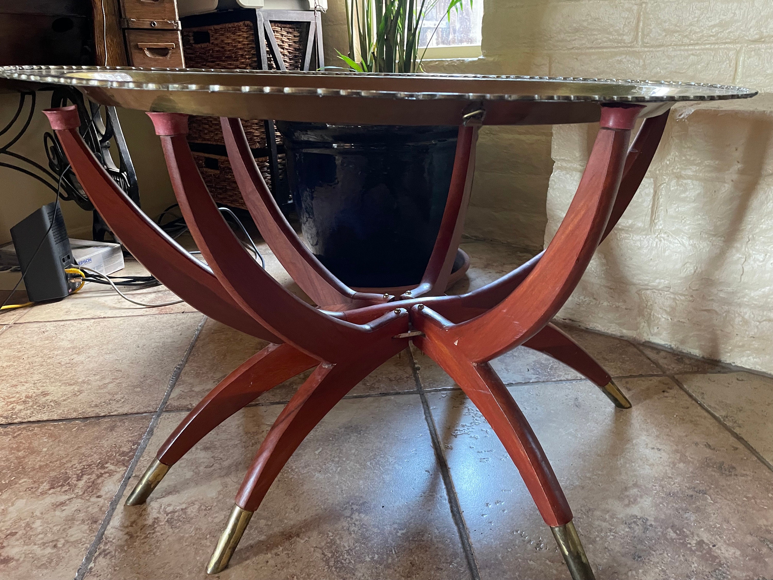 Vintage Mid-century Modern Brass and Mahogany Spider Leg Tray Table ...