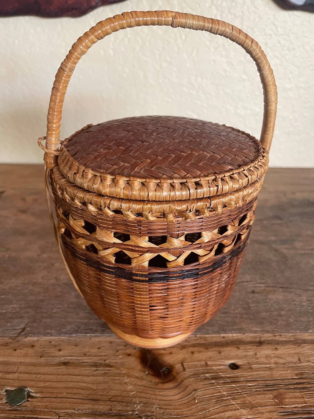 Japanese Handwoven Basket. Vintage. Picnic Basket. Decorative Basket. 8 ...