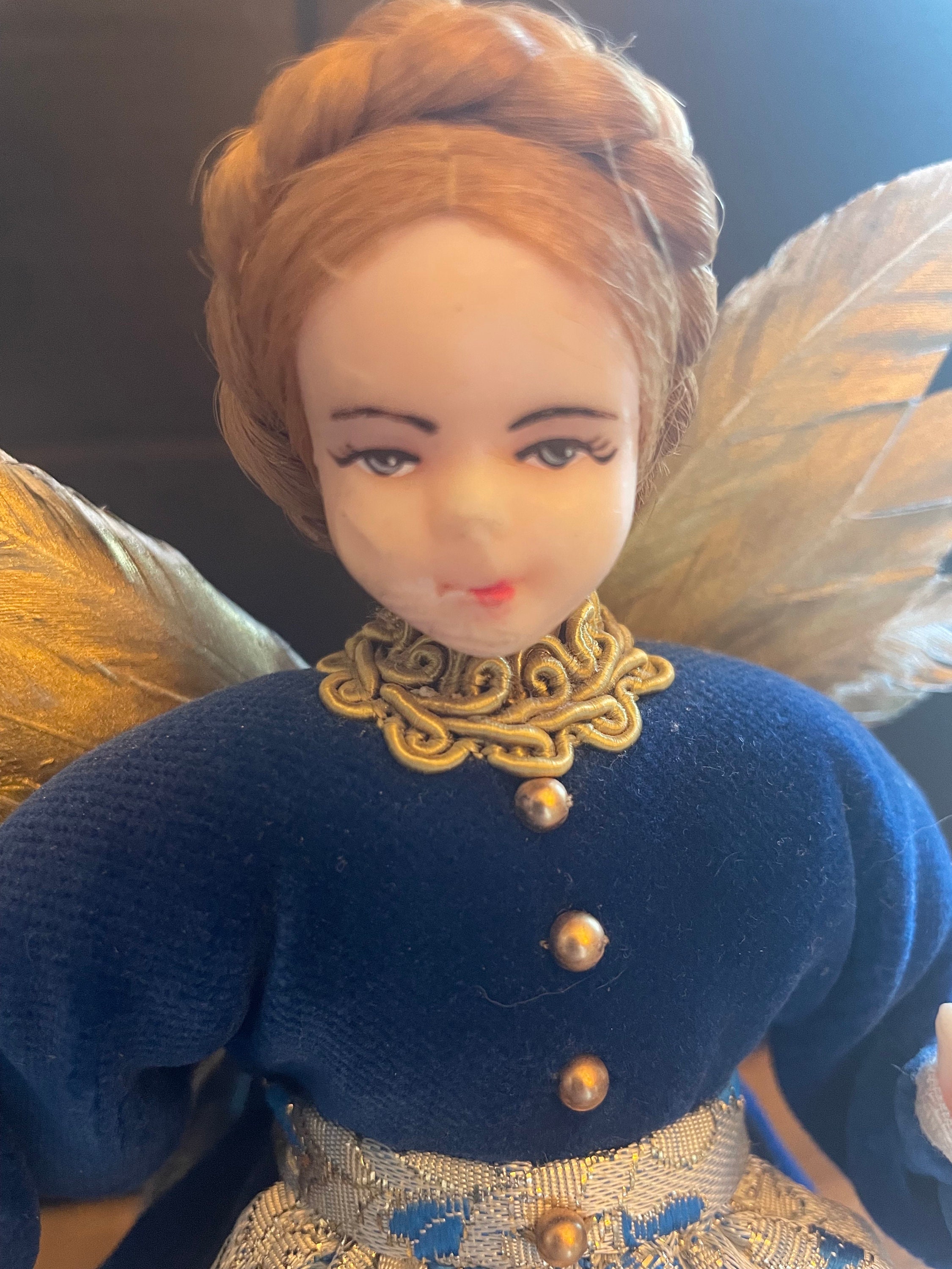 Vintage German Angel Tree Topper. Blue Velvet Dress.reine - Etsy