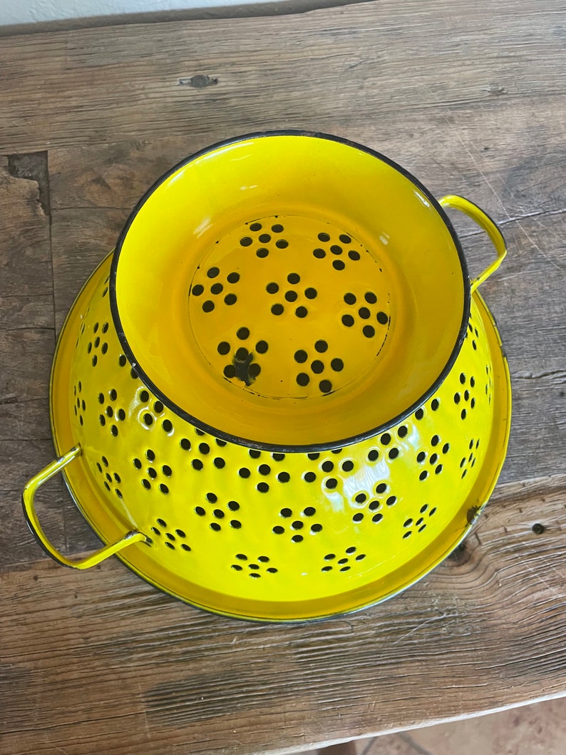 Mid Century 1960's European Bright Yellow & Black Enamelware Food ...