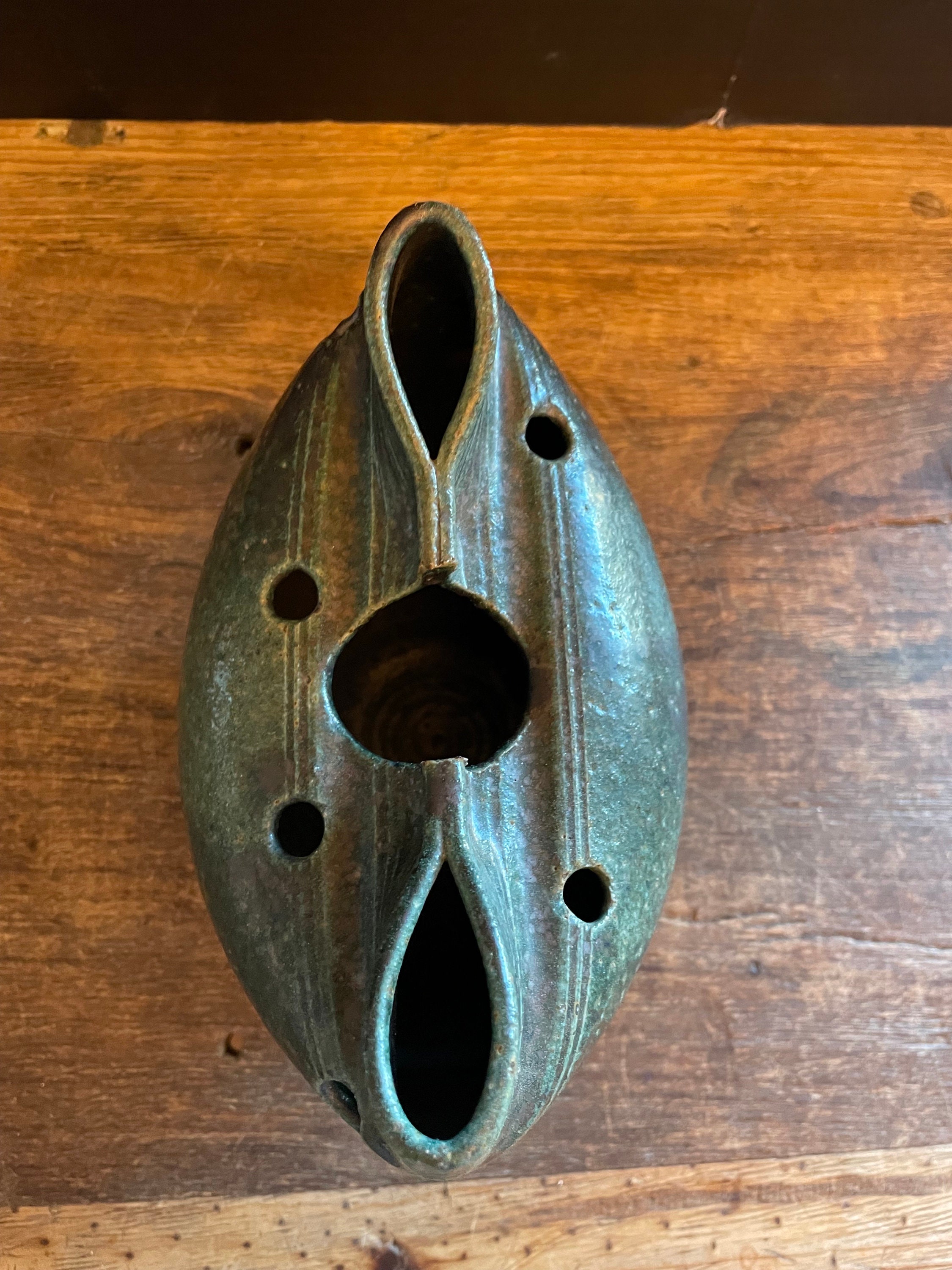 Michael Nowack Pottery Flower Frog Vase Bowl Signed Green - Etsy