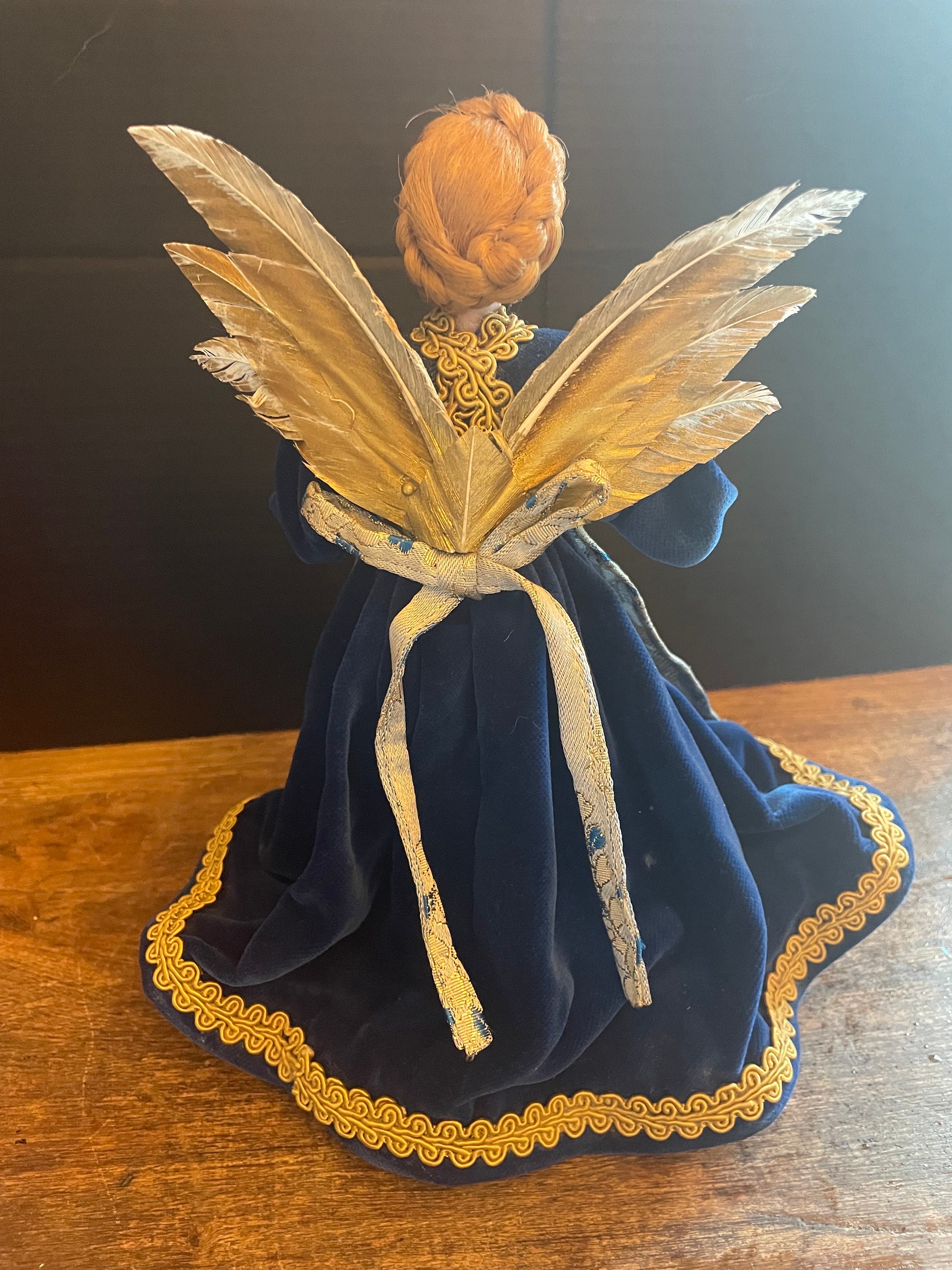 Vintage German Angel Tree Topper. Blue Velvet Dress.reine - Etsy