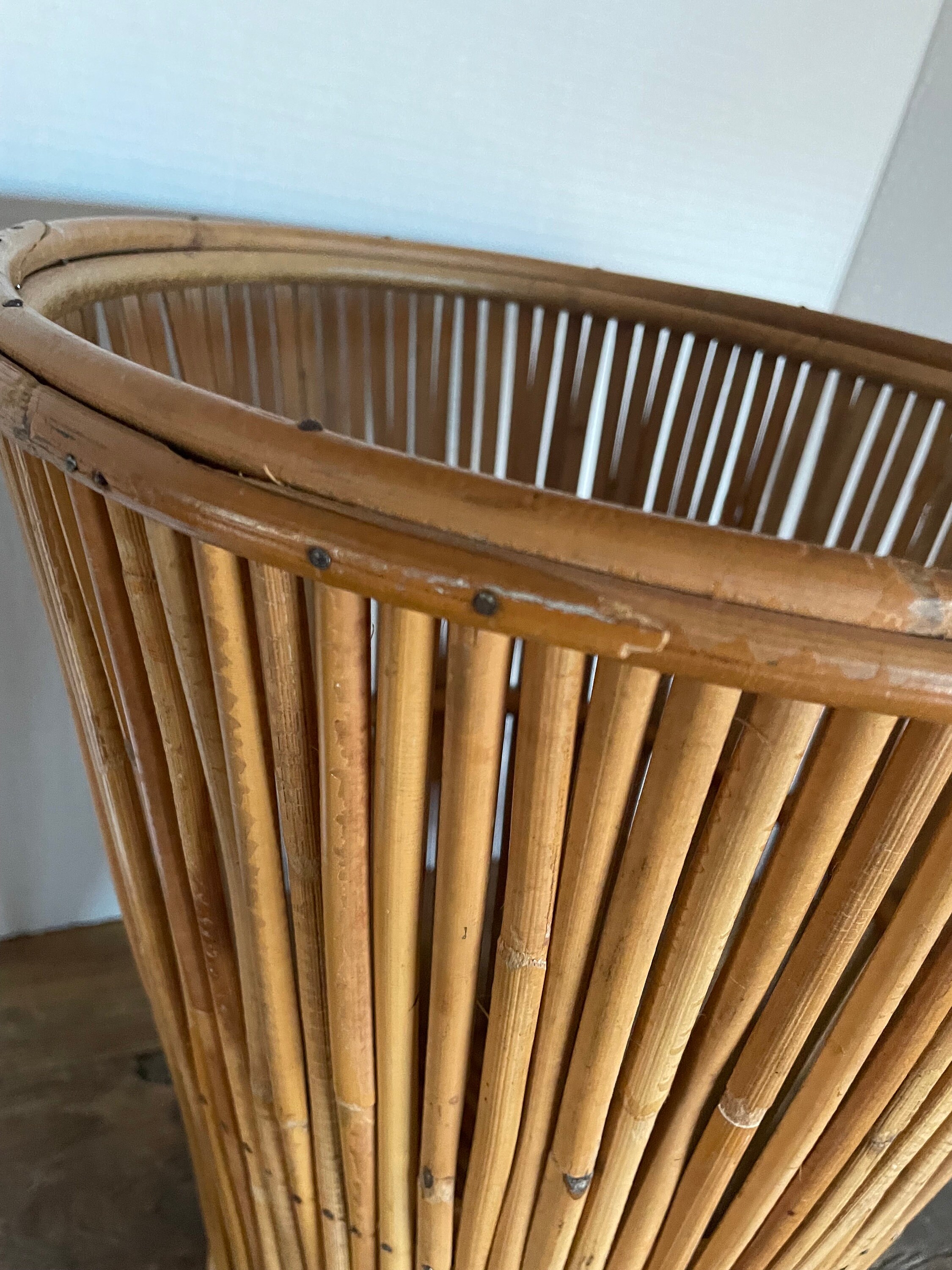 Vintage 1970's Woven Split Bamboo Tree Planter Basket. Waste Basket ...