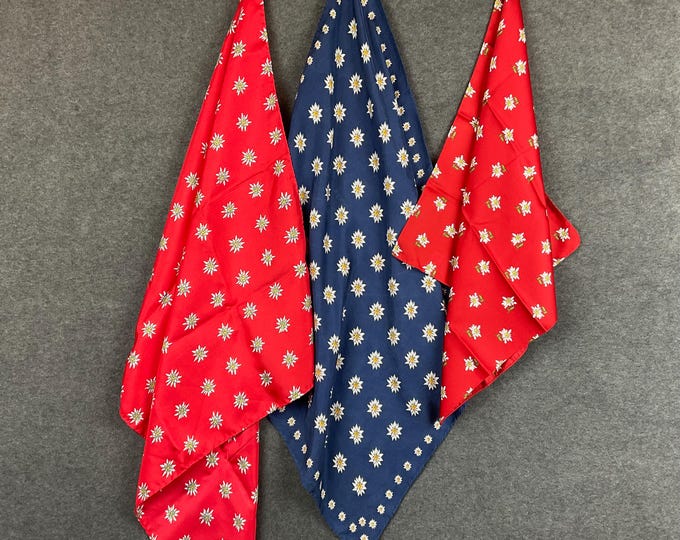 Edelweiss Scarf Red White Flowers Neck Scarves Neckerchief Vintage ...