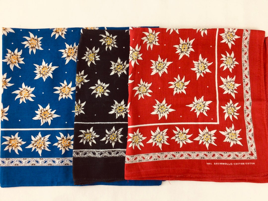 Edelweiss Vintage Soft Bandana Cotton Hair Kerchief Austrian Trachten ...