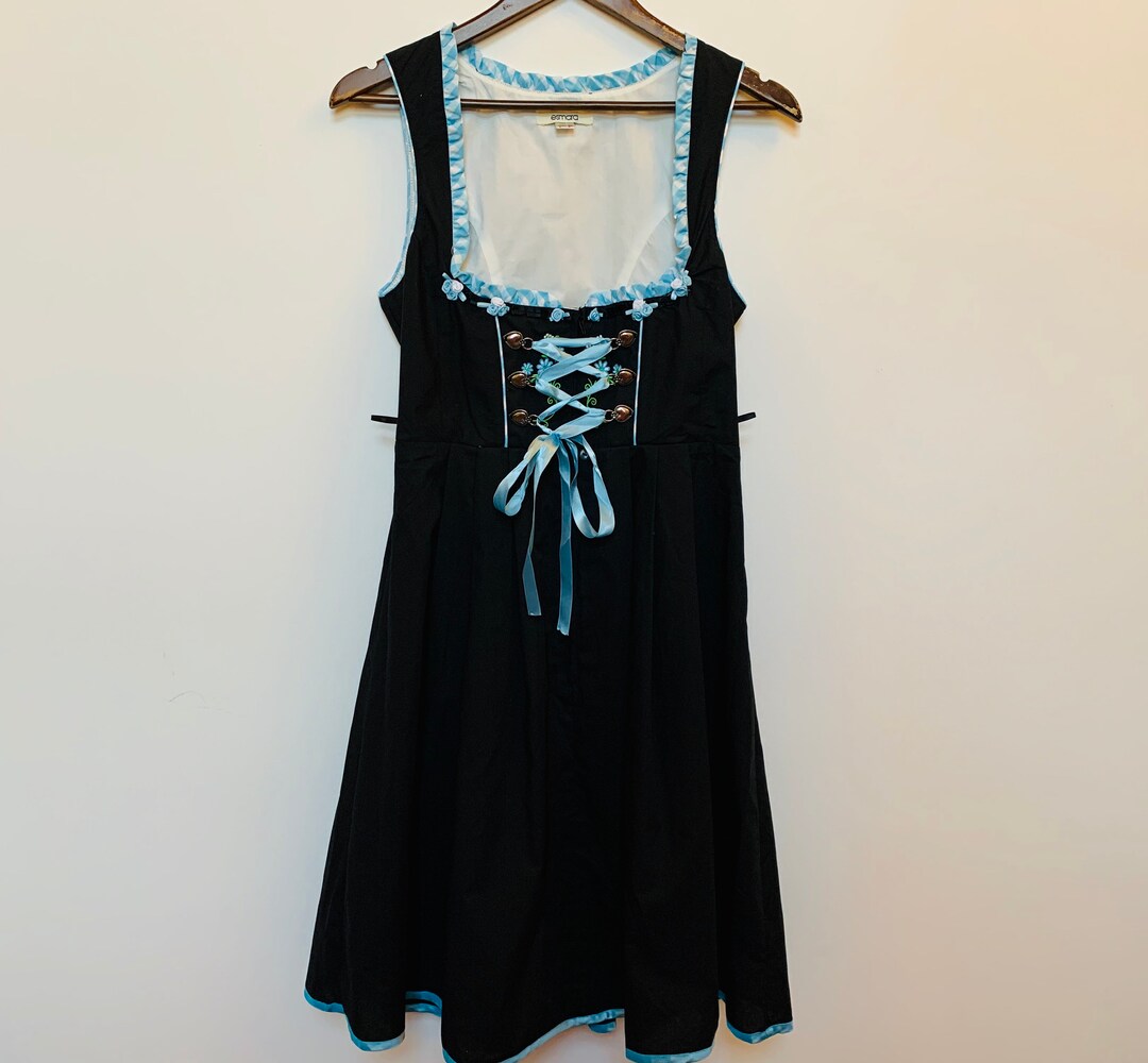 Vintage Dirndl Dress Blue Flowers Embroidered Dress Austrian Trachten ...