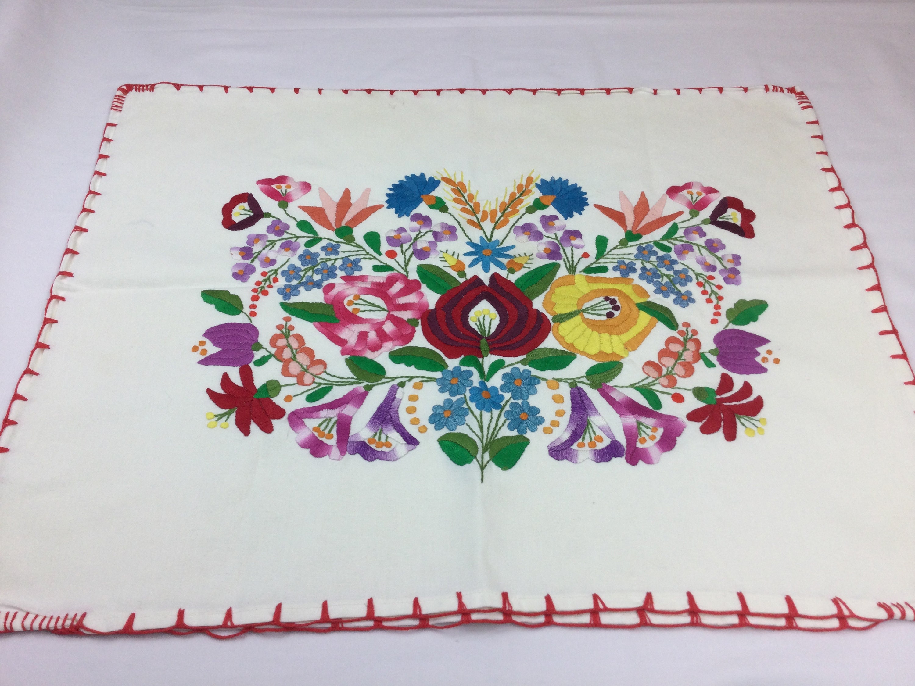 Vintage Embroidered Pillow Case Hand Work Flowers Tapestry | Etsy