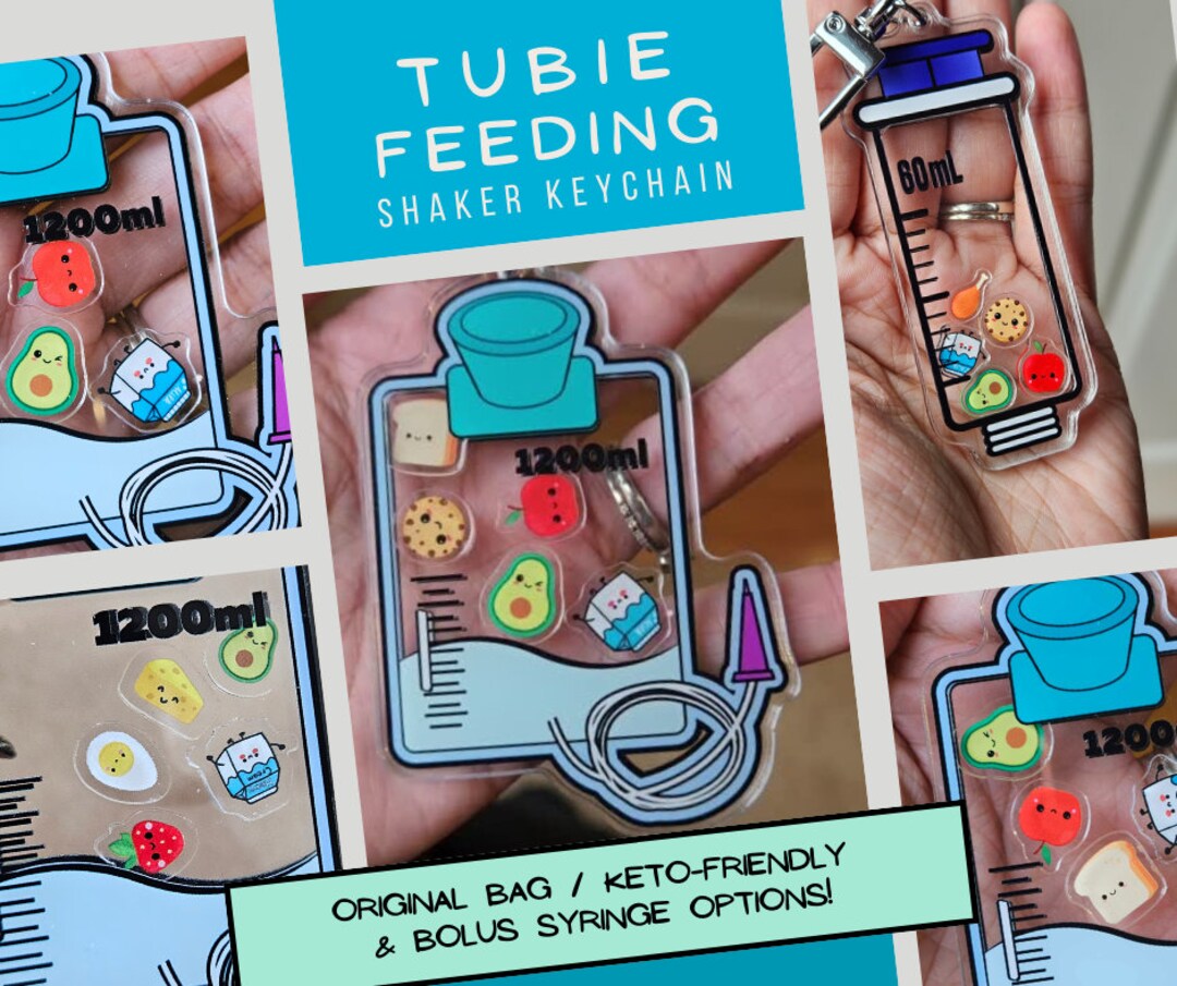 Tubie Feeding Shaker Keychain with 5 Cute & Happy Food Charms, Double ...