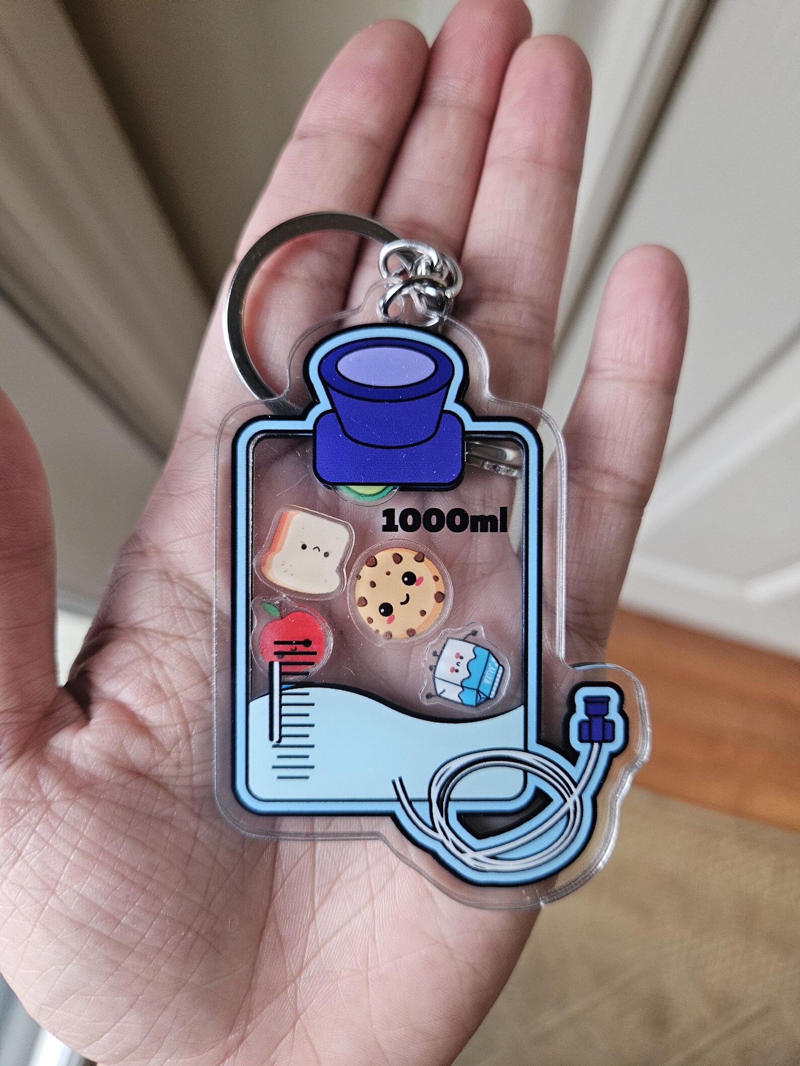 Tubie Feeding Shaker Keychain (with 5 Cute & Happy Food Charms, Double ...