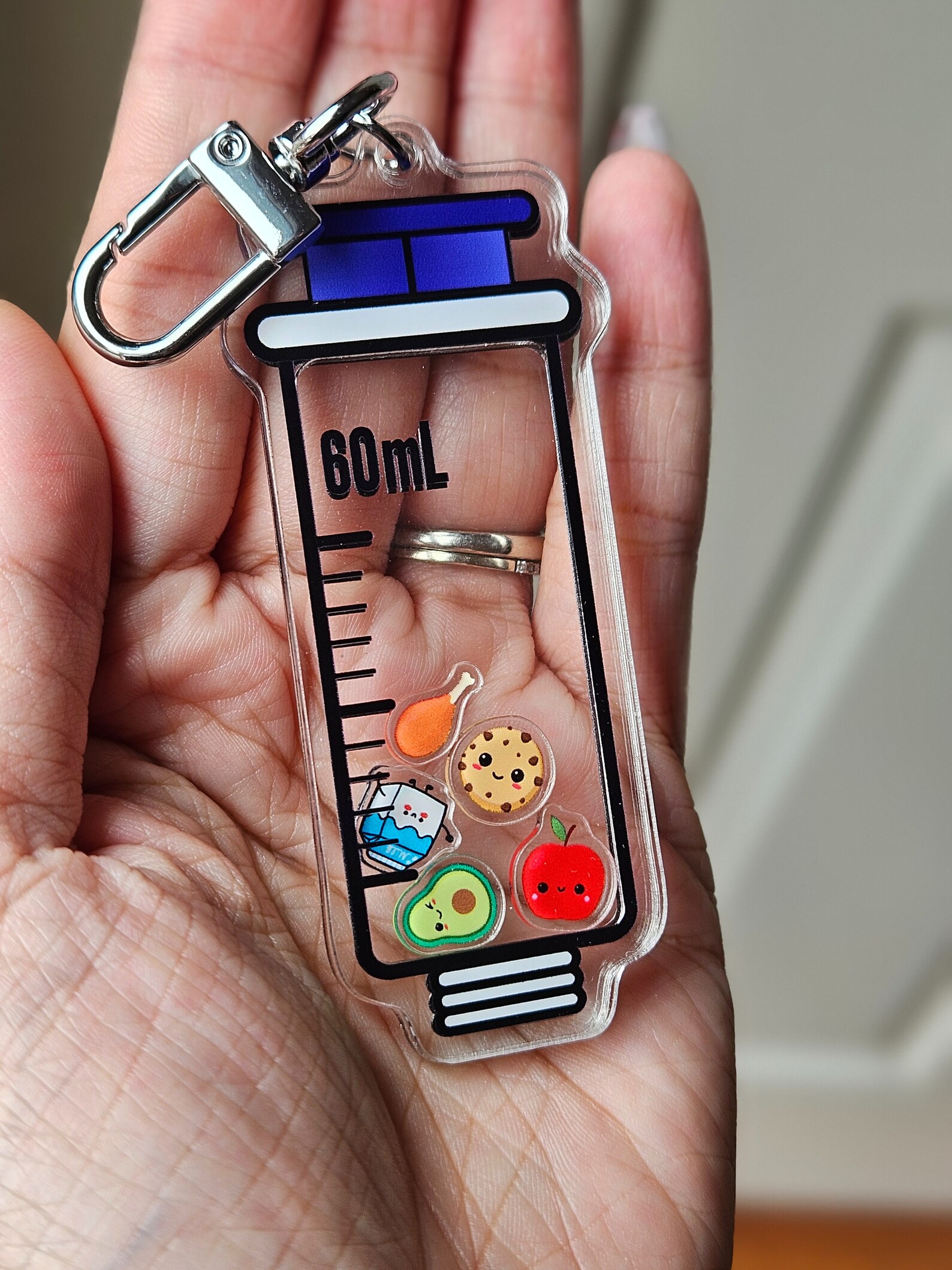 Tubie Feeding Shaker Keychain (with 5 Cute & Happy Food Charms, Double ...