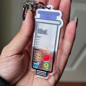 Tubie Feeding Shaker Keychain (with 5 Cute & Happy Food Charms, Double ...