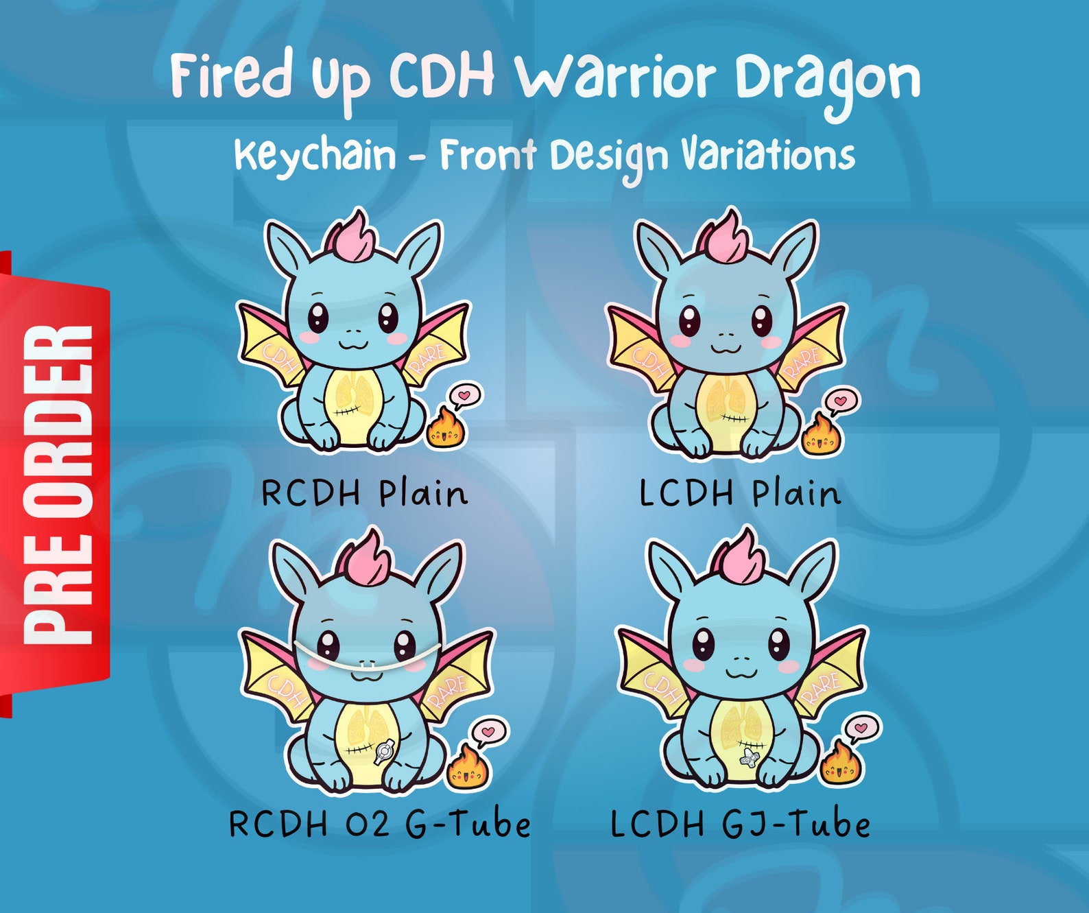 Fired up CDH Dragon Keychain (rare Disease, O2 Prong, Tubie, Gtube ...