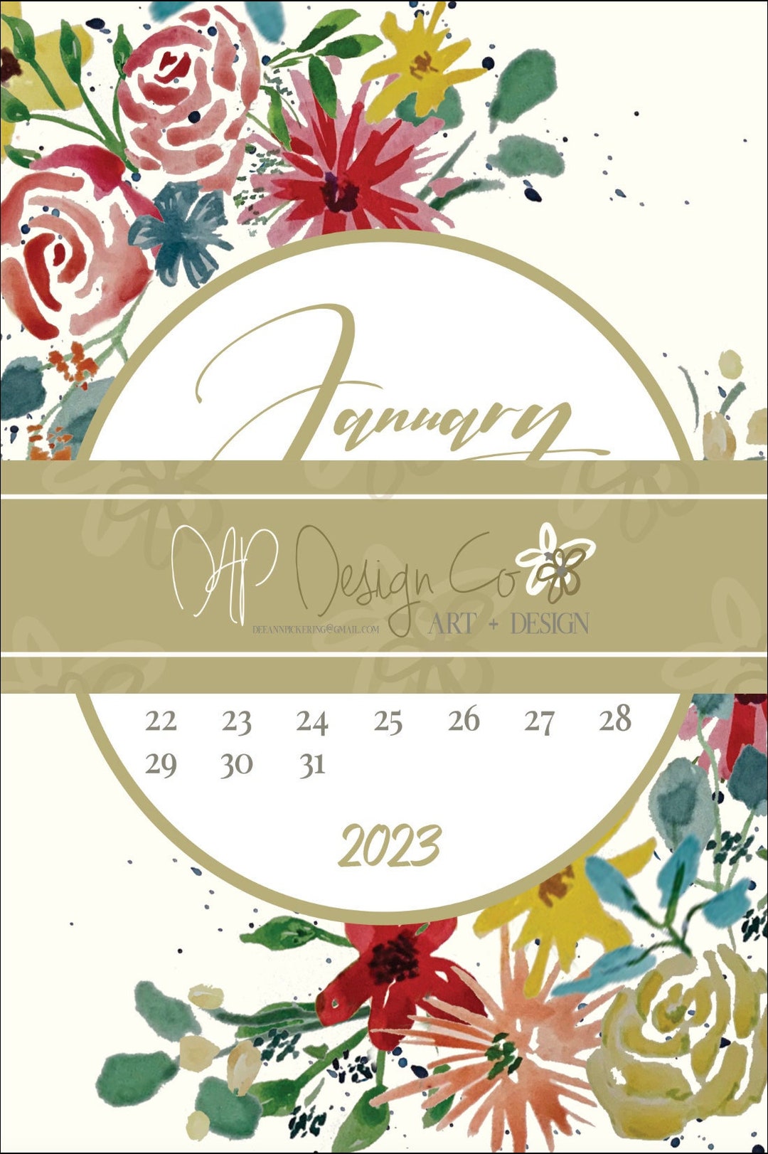2023 Desk Calendar Cards - Watercolor Floral Design - 5x7 100 Lb Stock ...
