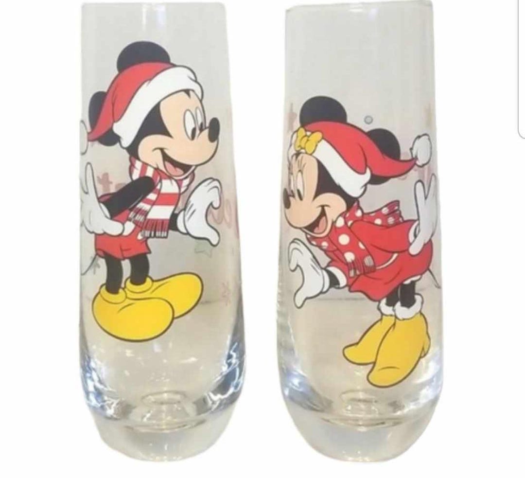 Disney Mickey Minnie Mouse Set of Two Christmas Stemless Flute Glasses ...
