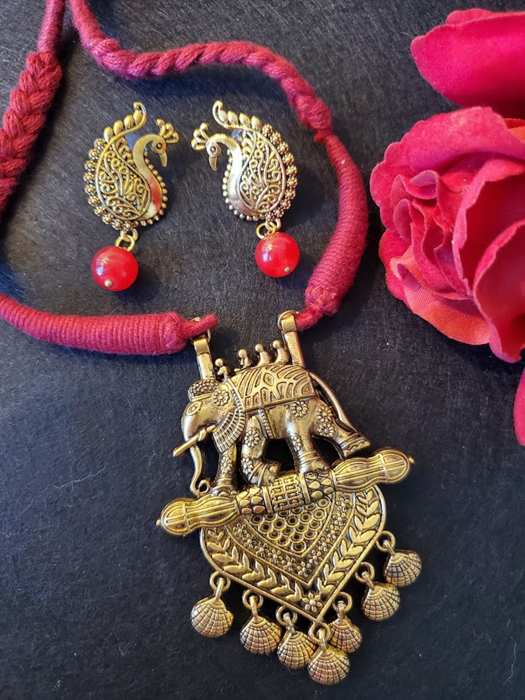 Brass Pendant Necklace set Indian Jewelry Indian ethnic | Etsy