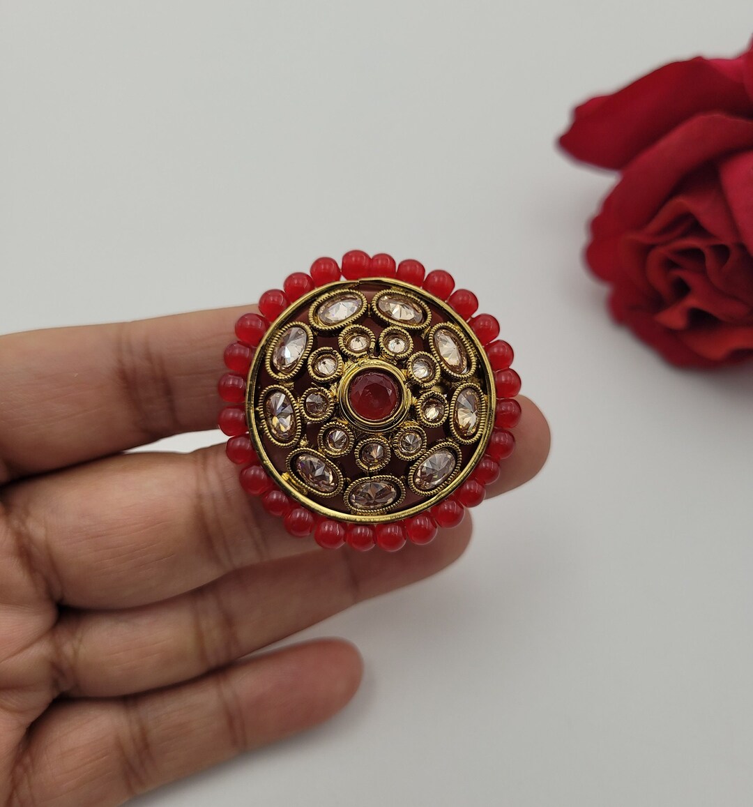 Red Antique Gold Polki Ring /gold Ring / Indian Finger Ring/ - Etsy
