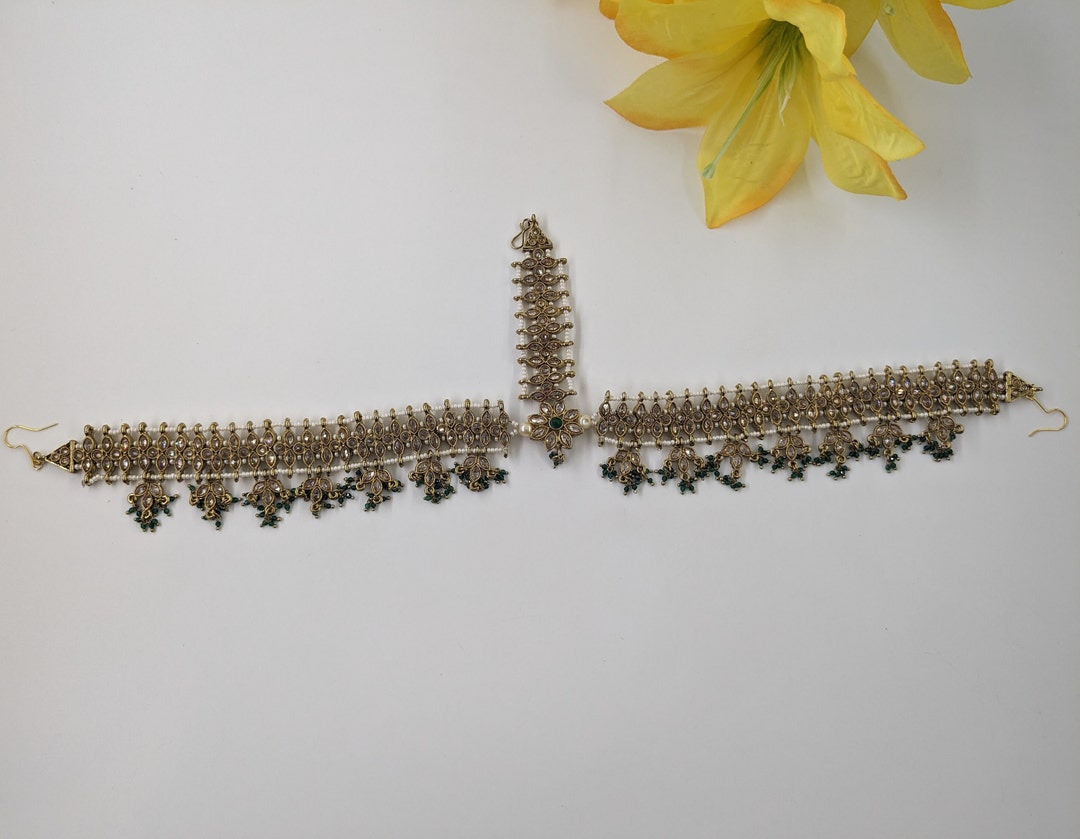 Polki Sheesh Phool With Green Drops - Indian Jewelry - Indian Fashion ...