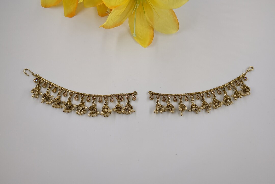 Mehendi Polish Polki Kaan Chain With Jhumkies / Earrings Chain / Gold ...